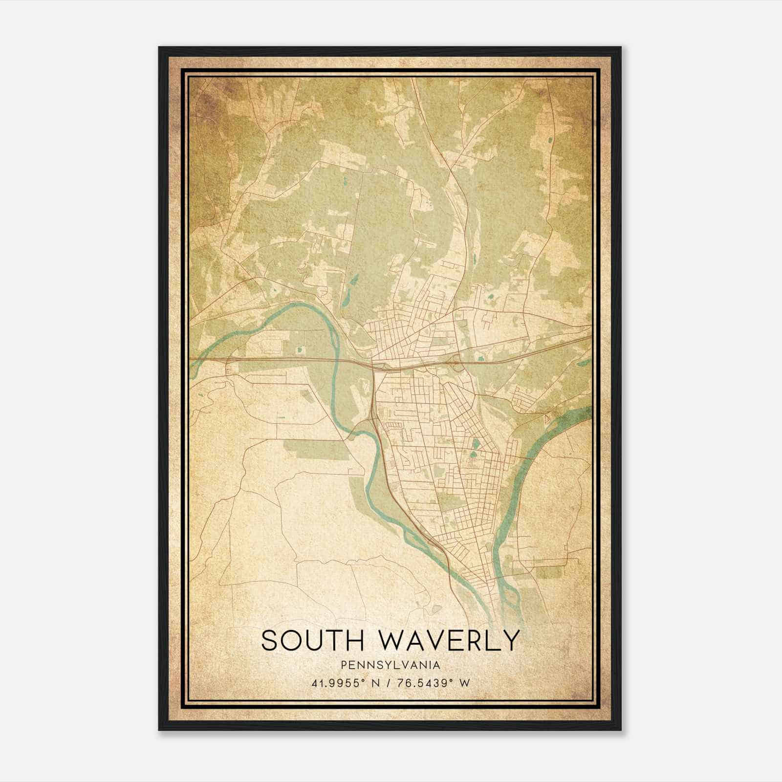 Vintage South Waverly Pennsylvania Map Poster, South Waverly PA City ...