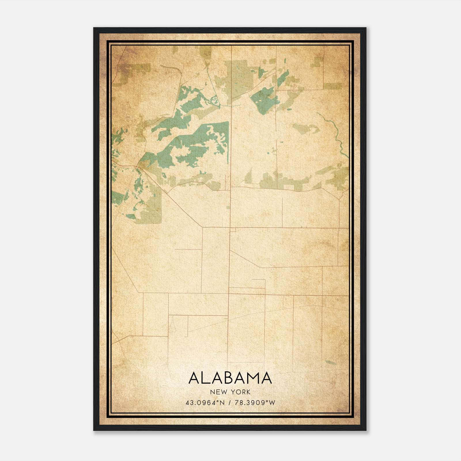 Vintage Alabama New York Map Poster, Alabama NY City Road Wall Art ...