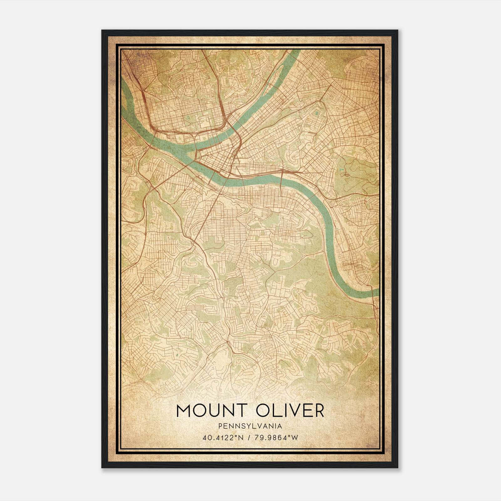 Vintage Mount Oliver Pennsylvania Map Poster, Mount Oliver PA City Road ...