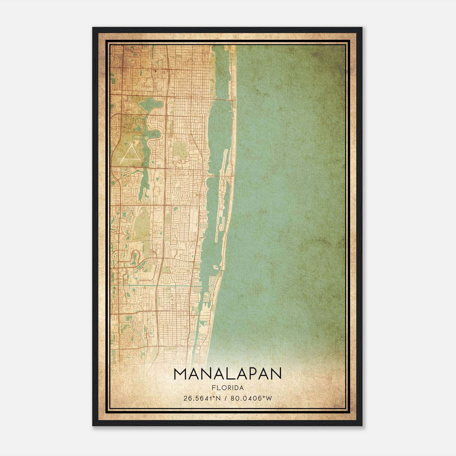 Vintage Manalapan Florida Map Poster, Manalapan FL City Road Wall Art ...