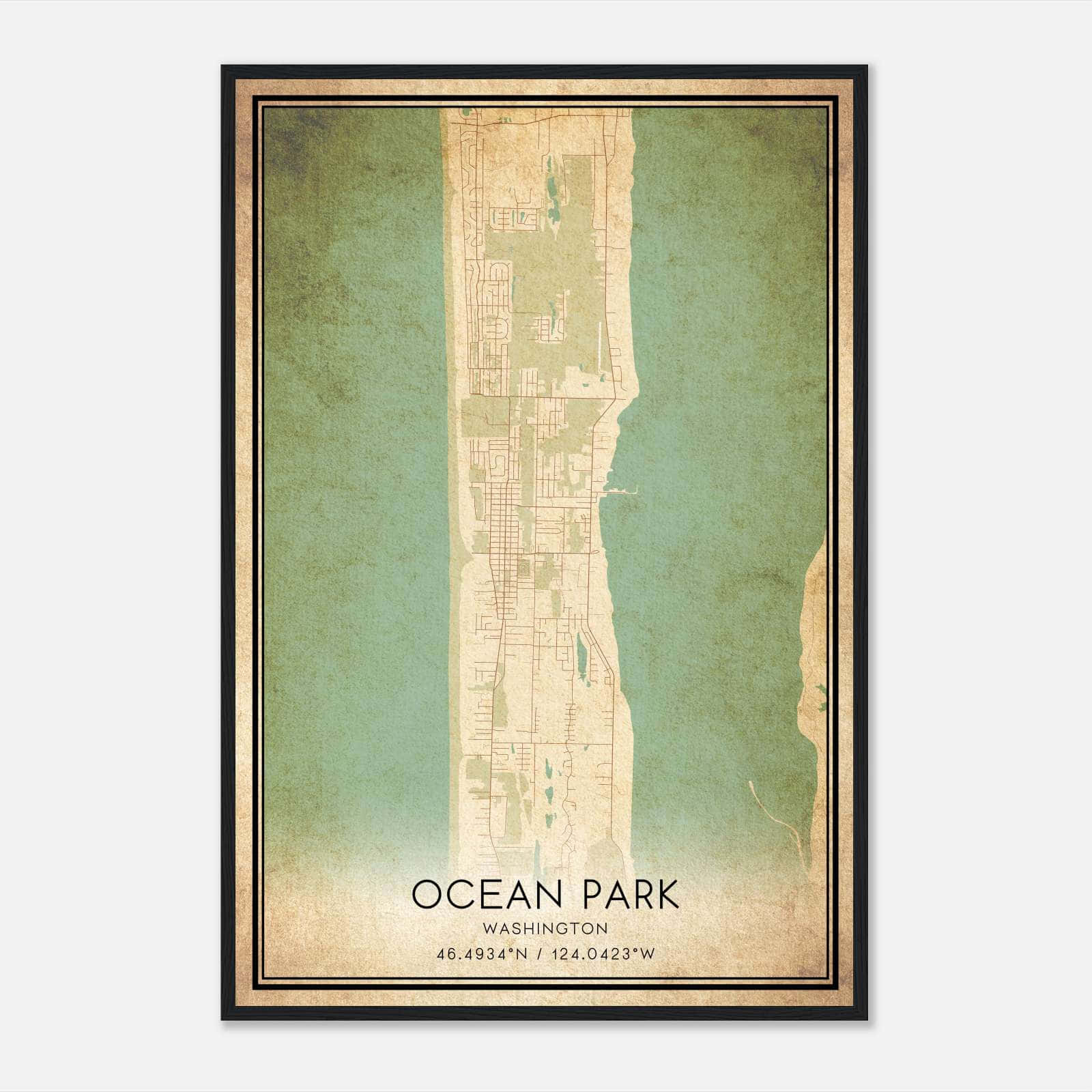 Vintage Ocean Park Washington Map Poster, Ocean Park WA City Road Wall ...
