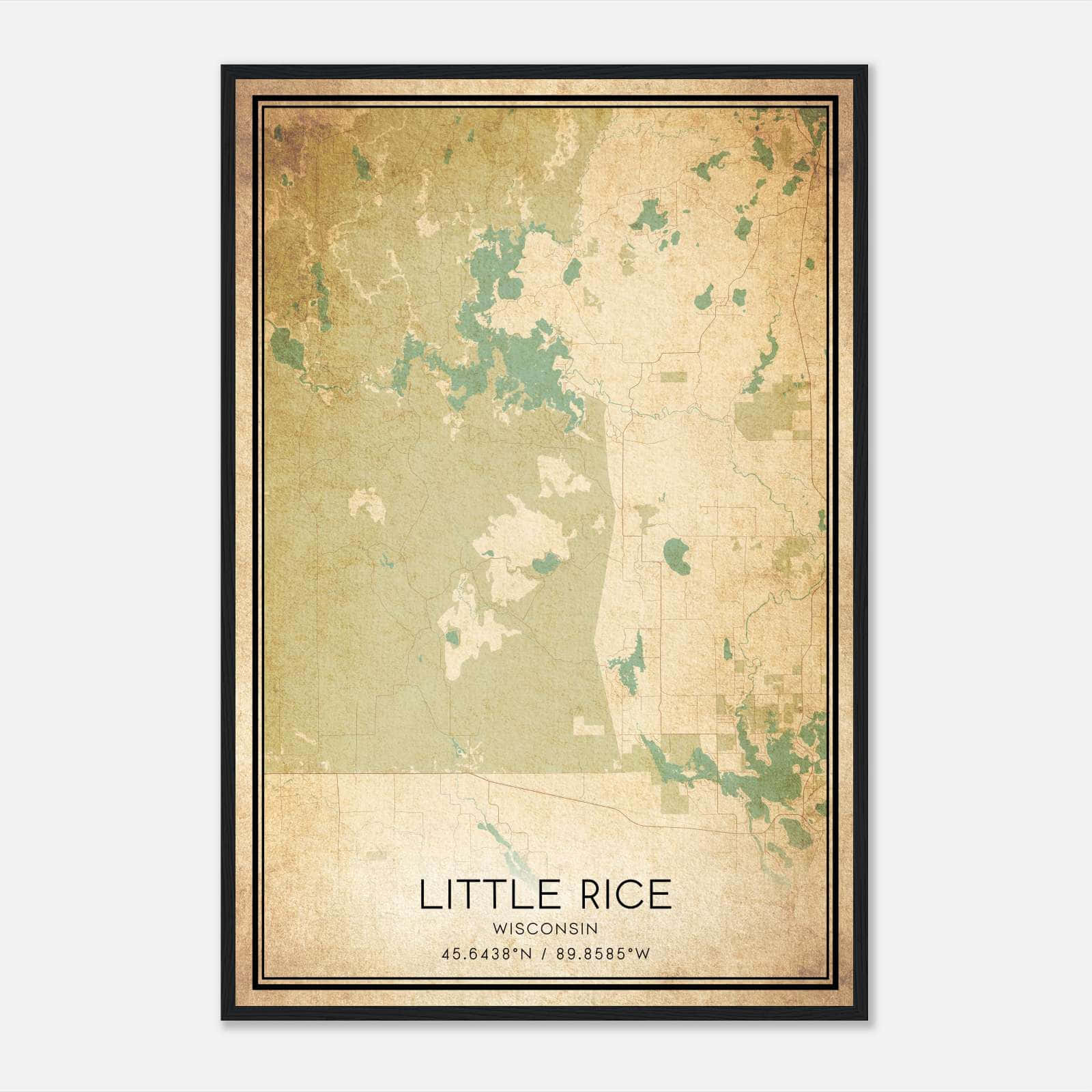 Vintage Little Rice Wisconsin Map Poster, Little Rice WI City Road Wall ...