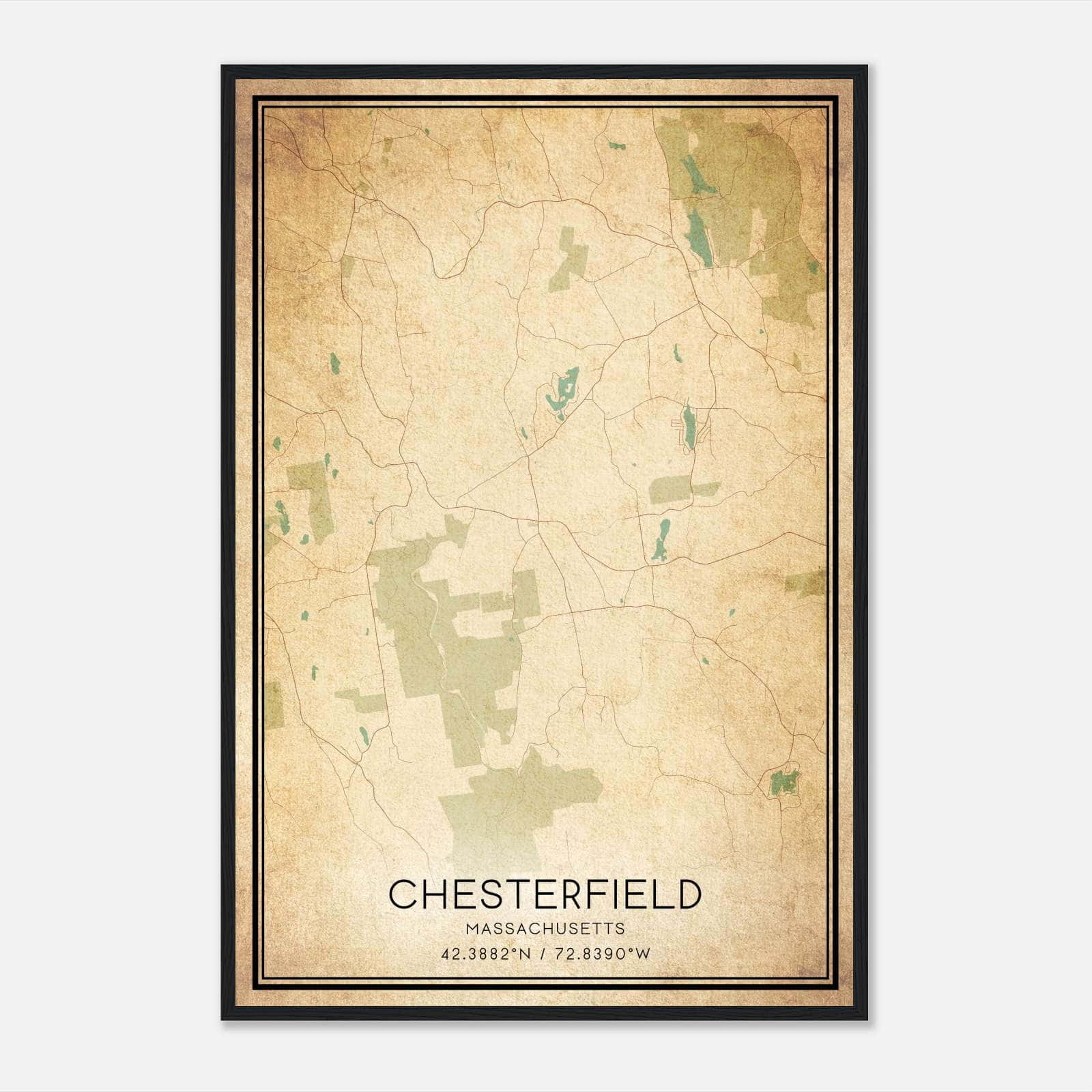 Vintage Chesterfield Massachusetts Map Poster, Chesterfield MA City ...