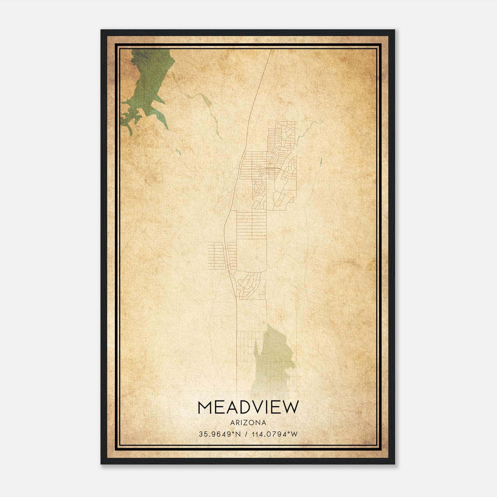 Vintage Meadview Arizona Map Poster, Meadview AZ City Road Wall Art ...
