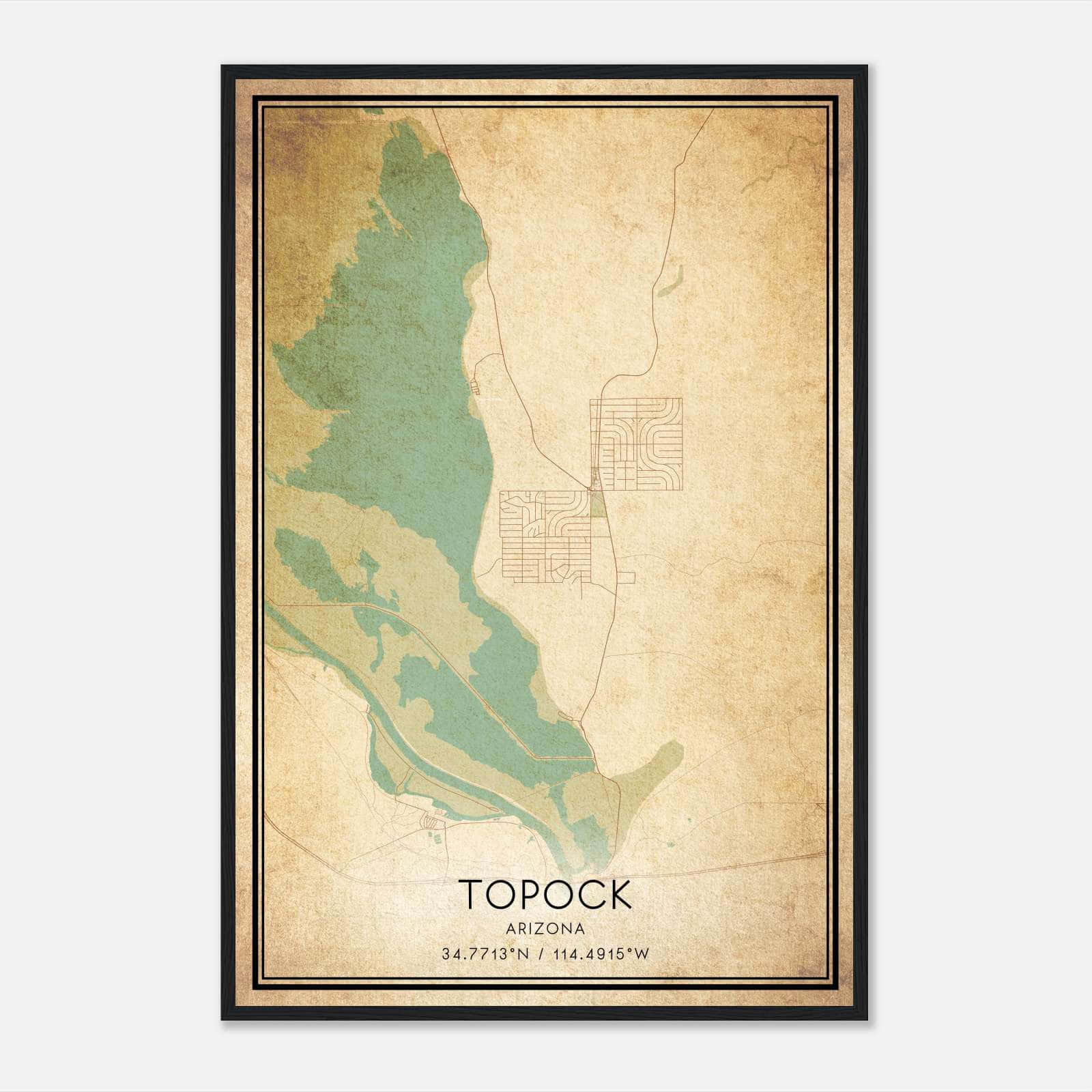 Vintage Topock Arizona Map Poster, Topock AZ City Road Wall Art Print ...