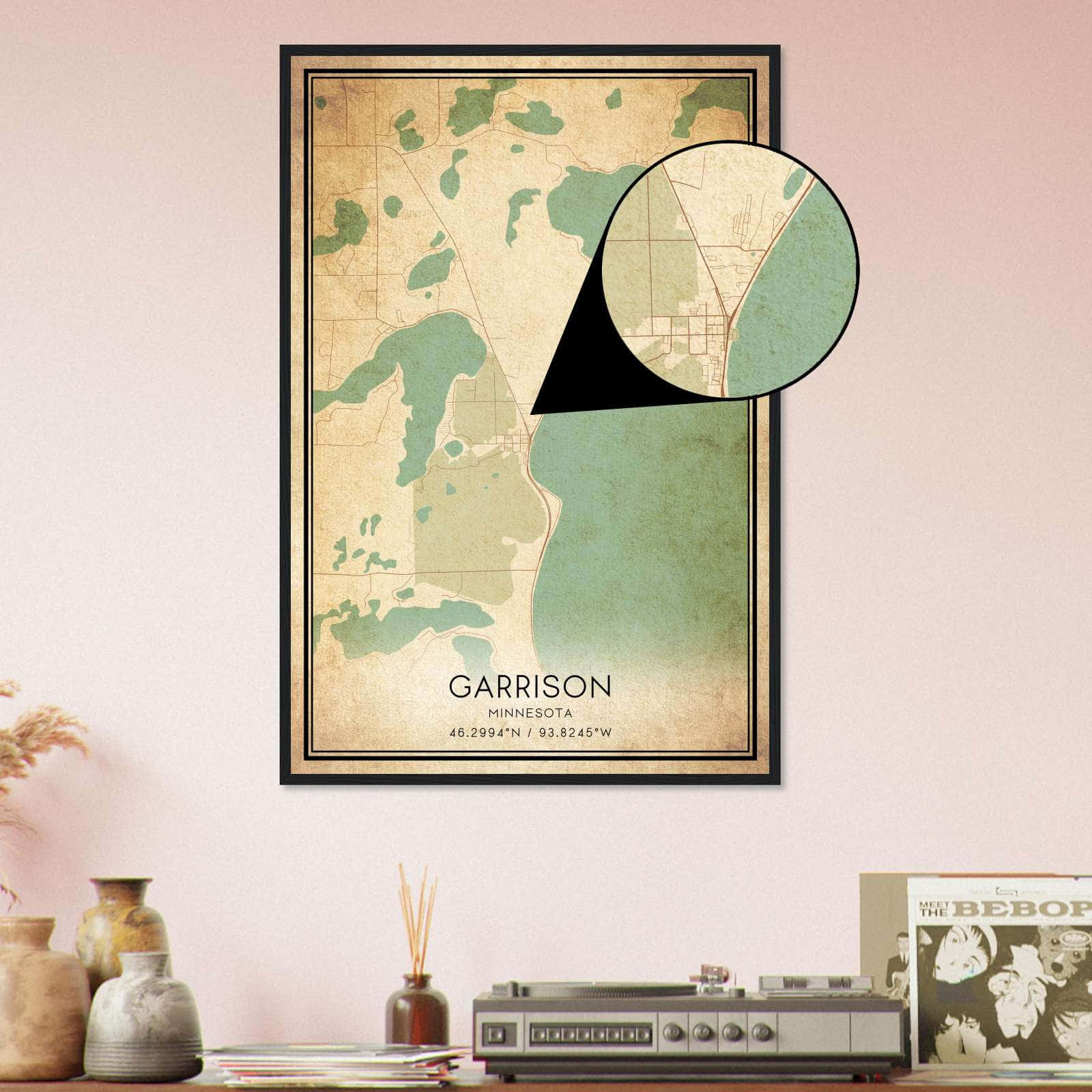 Vintage Garrison Minnesota Map Poster, Garrison MN City Road Wall Art ...