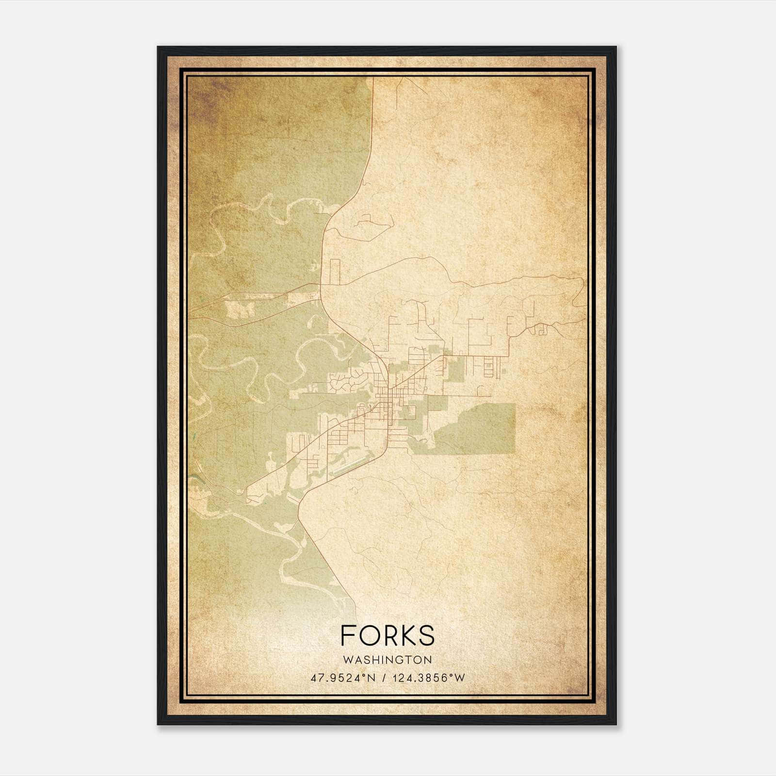 Vintage Forks Washington Map Poster, Forks WA City Road Wall Art Print ...