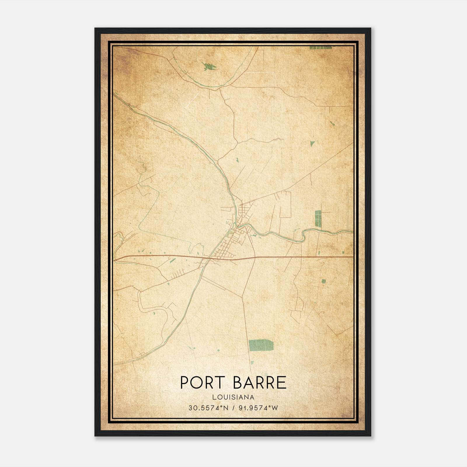 Vintage Port Barre Louisiana Map Poster, Port Barre LA City Road Wall ...