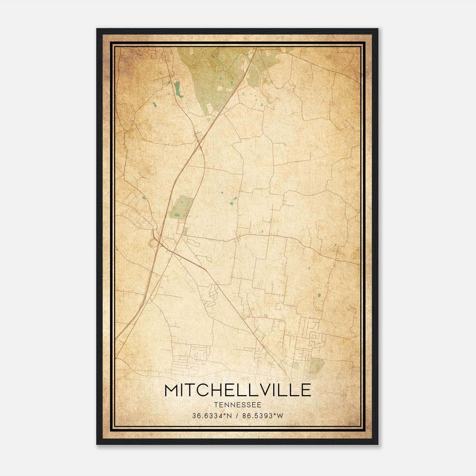 Vintage Mitchellville Tennessee Map Poster, Mitchellville TN City Road ...