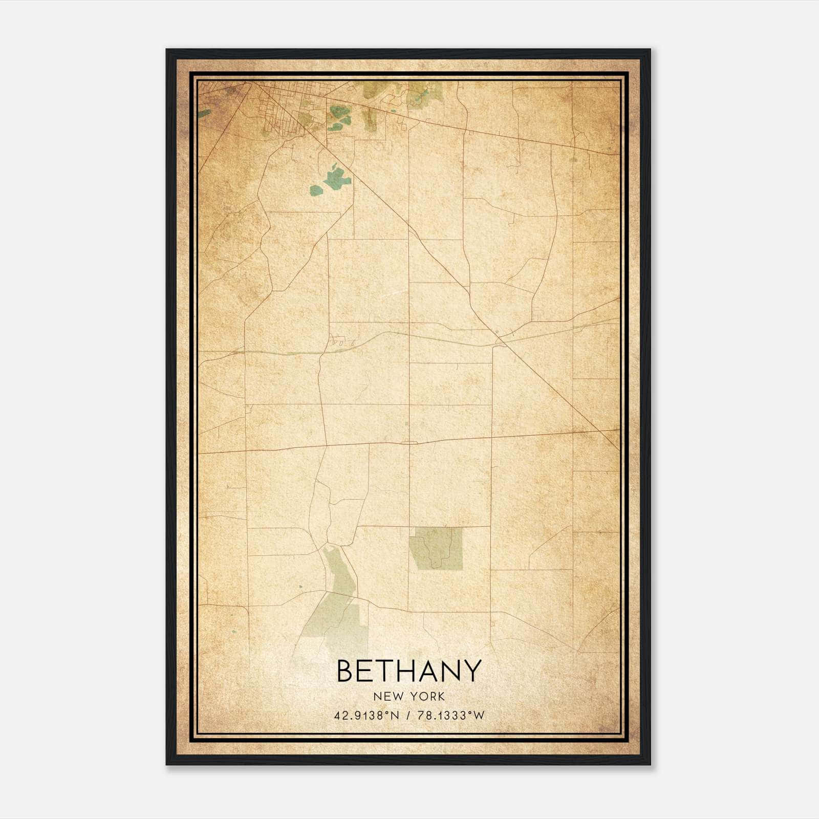 Vintage Bethany New York Map Poster, Bethany NY City Road Wall Art ...