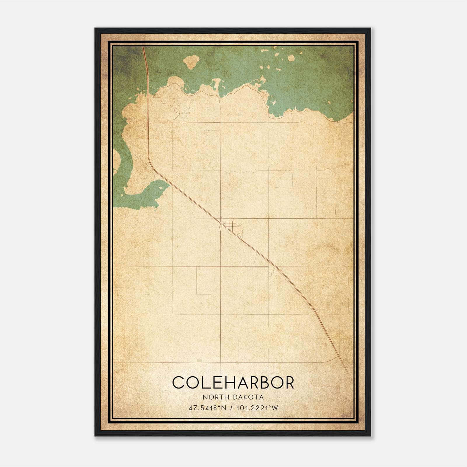Vintage Coleharbor North Dakota Map Poster, Coleharbor ND City Road Wall Art Print - Custom Maps ...