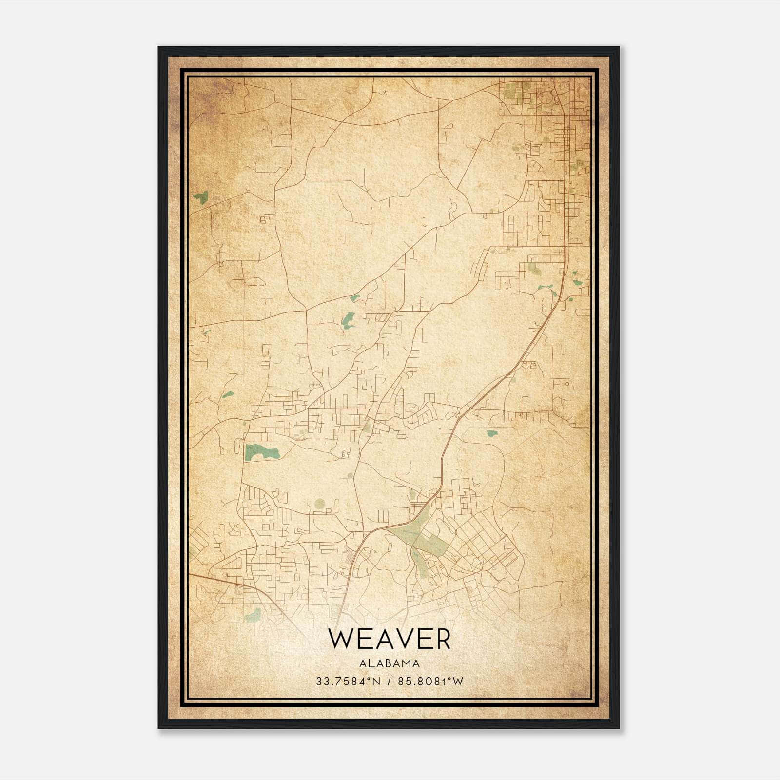 Vintage Weaver Alabama Map Poster, Weaver AL City Road Wall Art Print ...