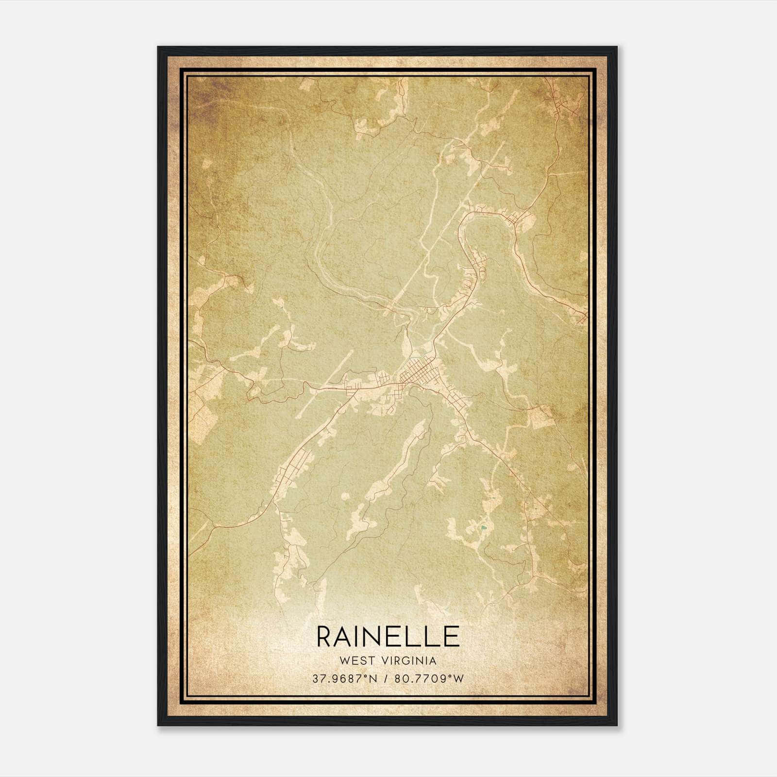 Vintage Rainelle West Virginia Map Poster, Rainelle WV City Road Wall ...