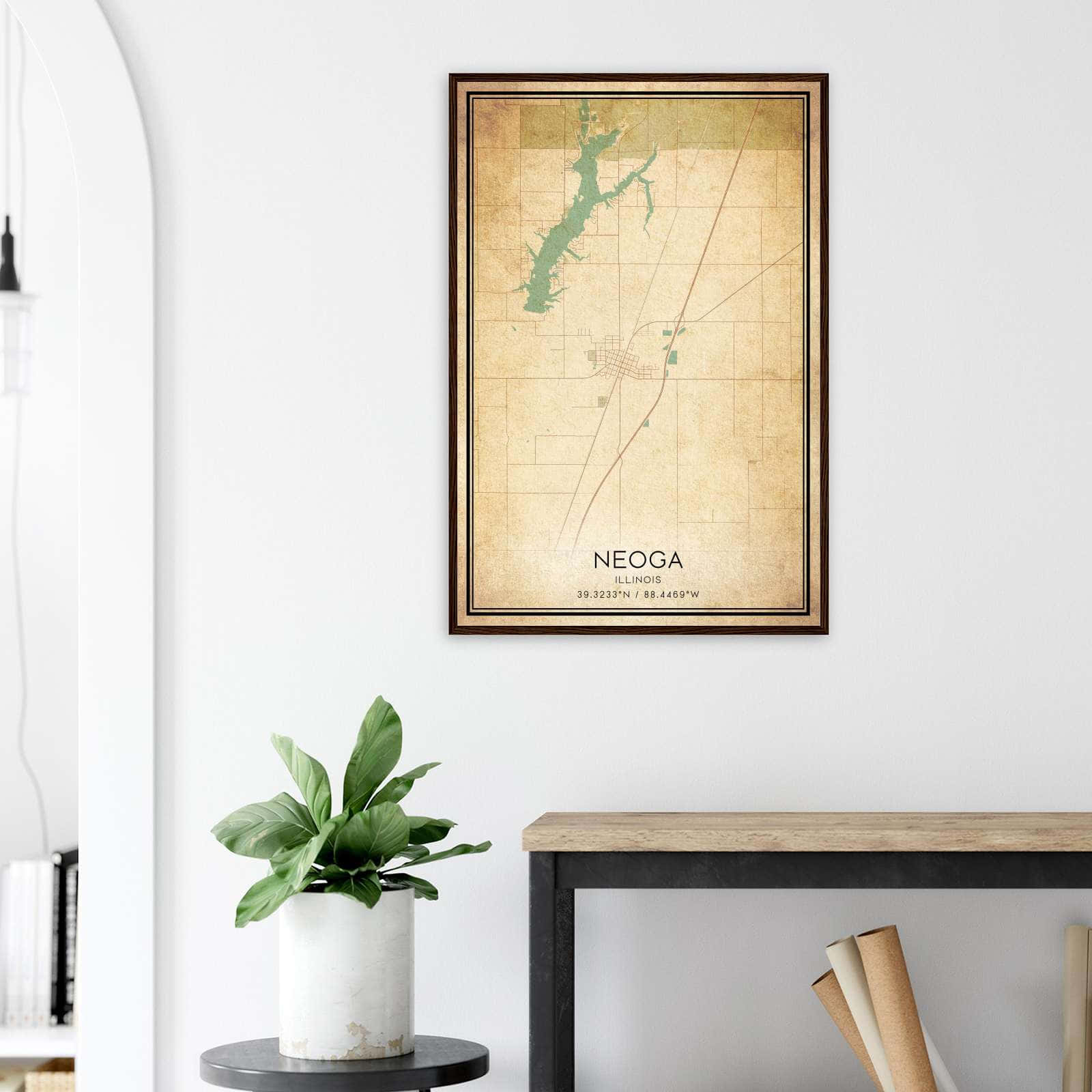 Vintage Neoga Illinois Map Poster, Neoga IL City Road Wall Art Print ...