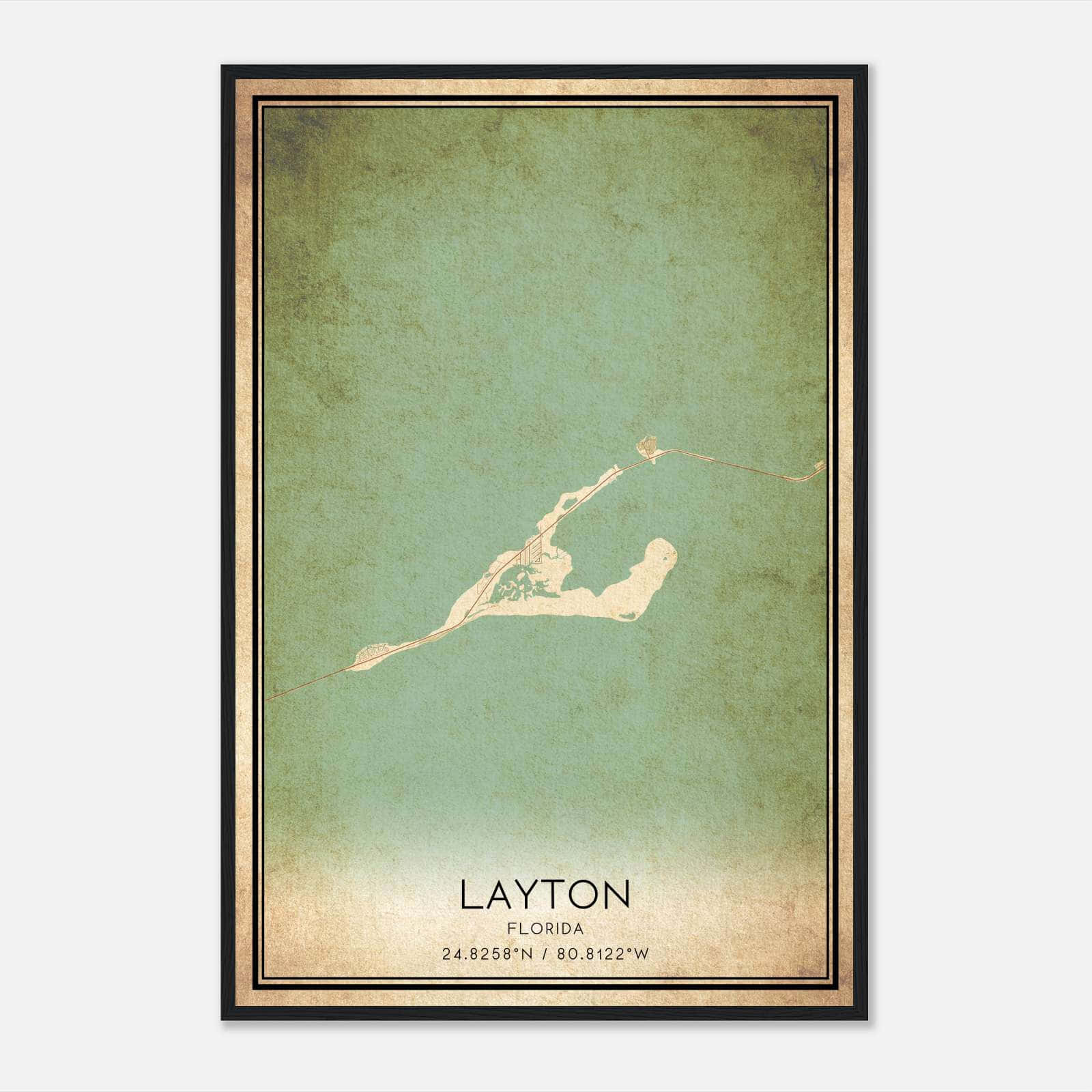Vintage Layton Florida Map Poster, Layton FL City Road Wall Art Print ...