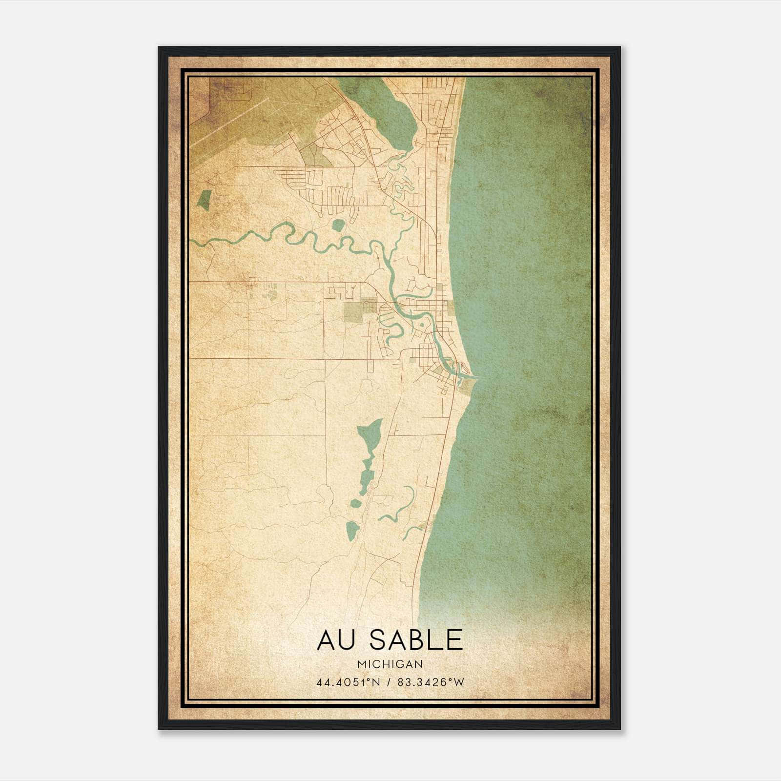 Vintage Au Sable Michigan Map Poster, Au Sable MI City Road Wall Art ...