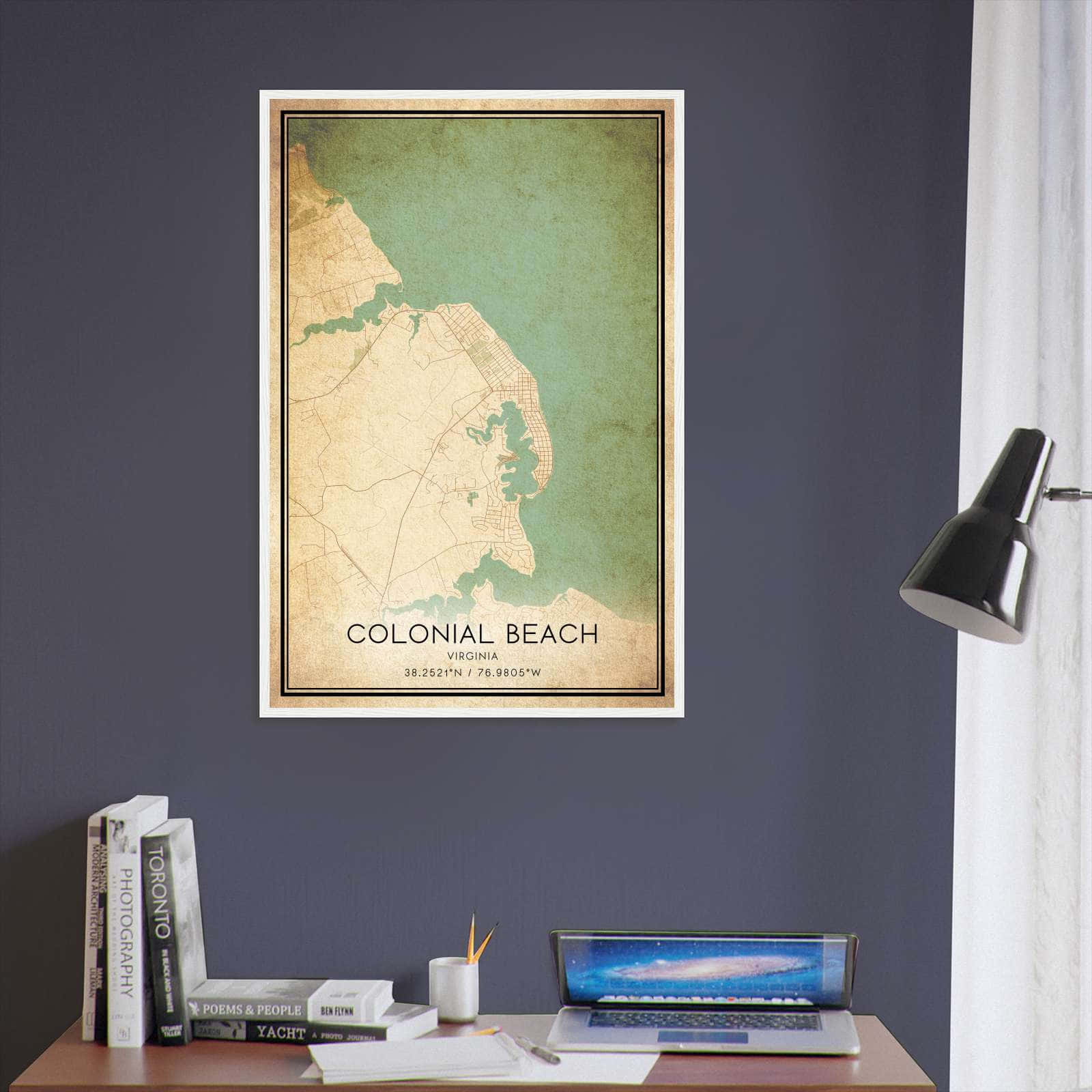 Vintage Colonial Beach Virginia Map Poster, Colonial Beach VA City Road ...