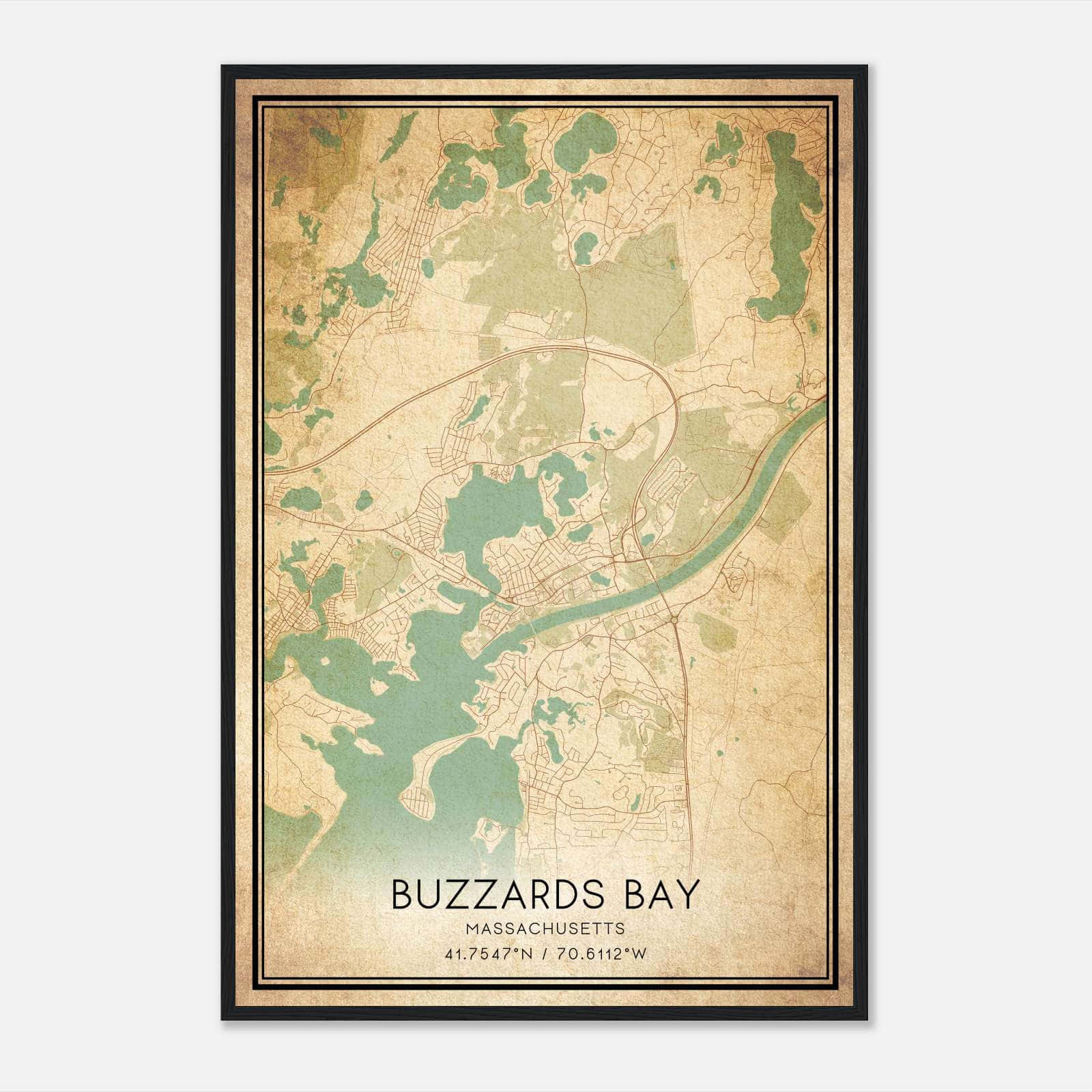 Vintage Buzzards Bay Massachusetts Map Poster, Buzzards Bay MA City ...
