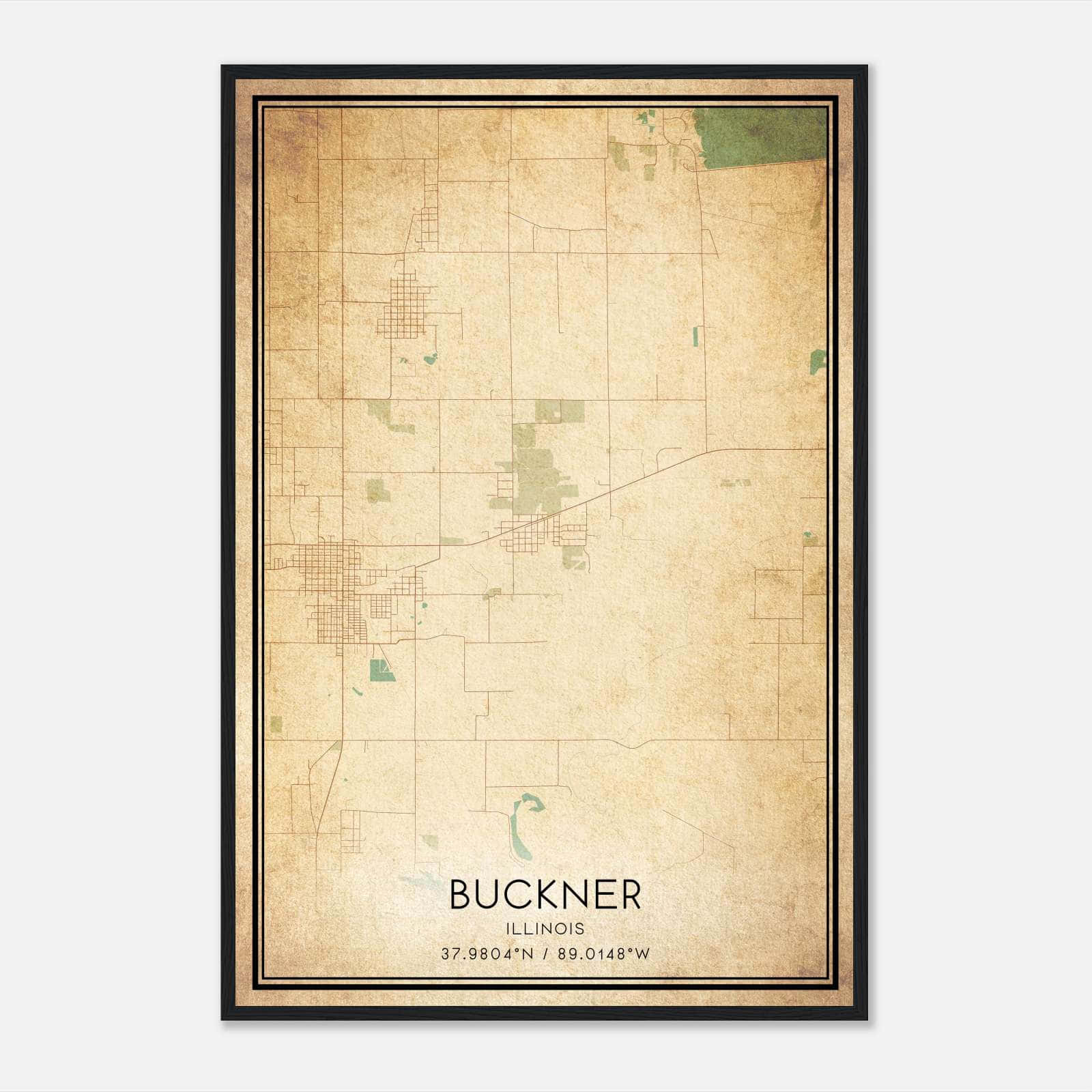 Vintage Buckner Illinois Map Poster, Buckner IL City Road Wall Art ...