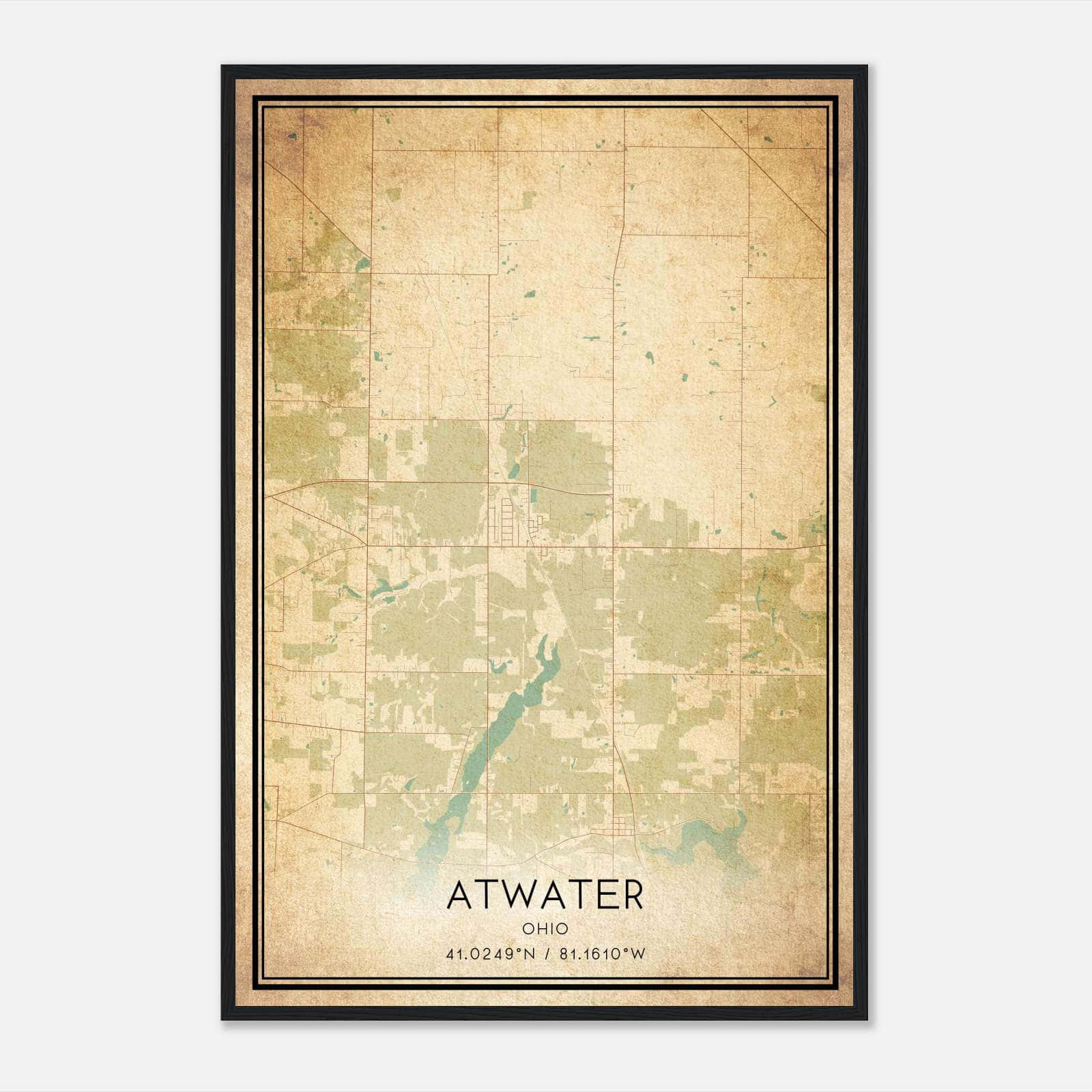 Vintage Atwater Ohio Map Poster, Atwater OH City Road Wall Art Print ...