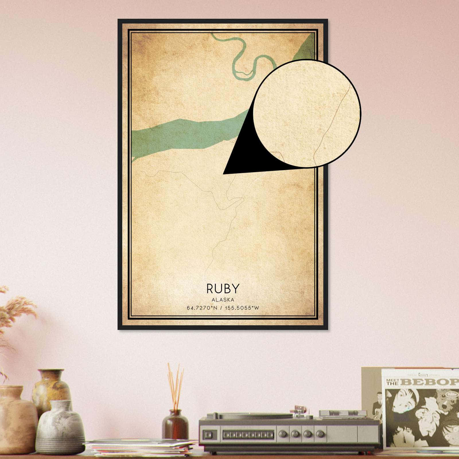 Vintage Ruby Alaska Map Poster, Ruby AK City Road Wall Art Print ...