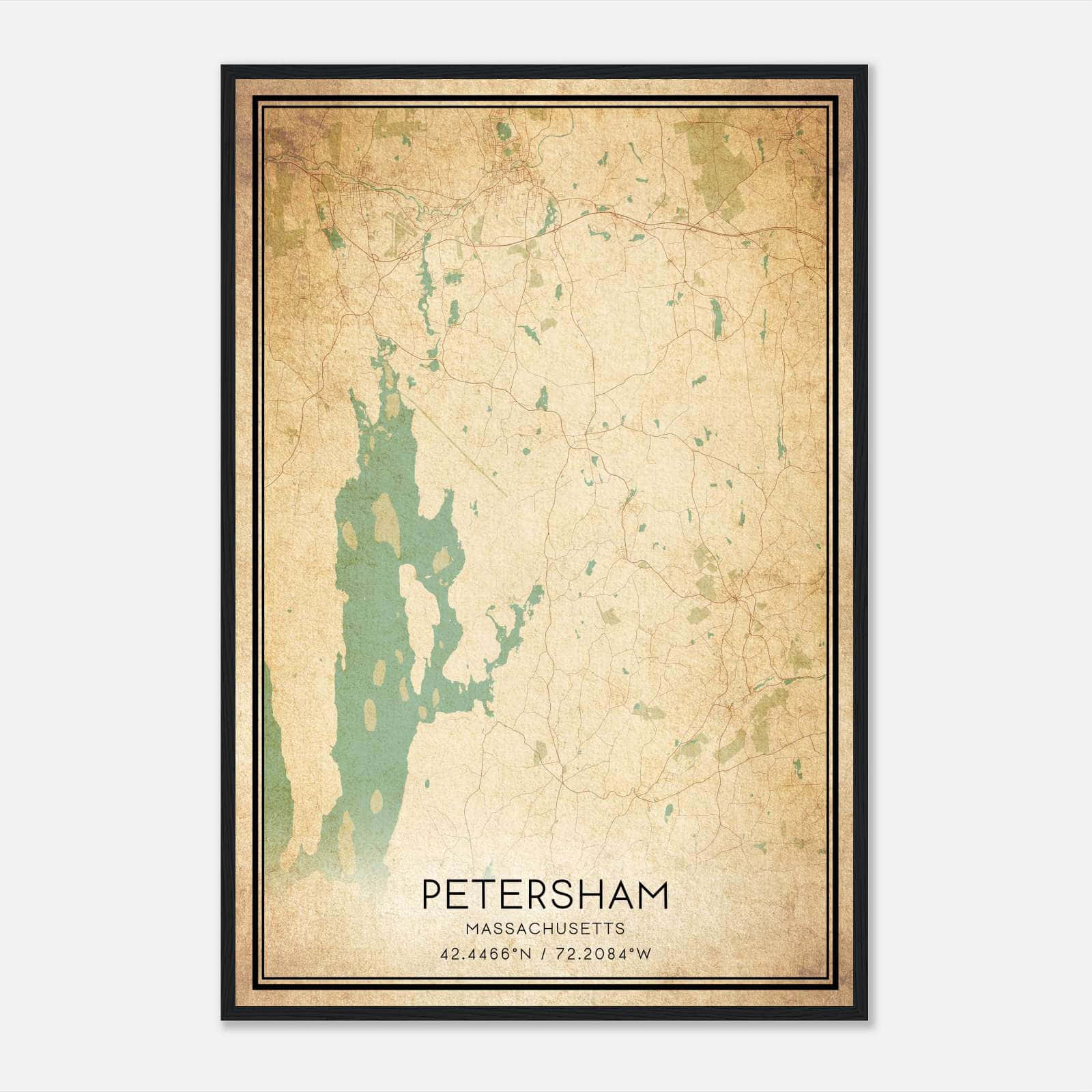 Vintage Petersham Massachusetts Map Poster, Petersham MA City Road Wall ...