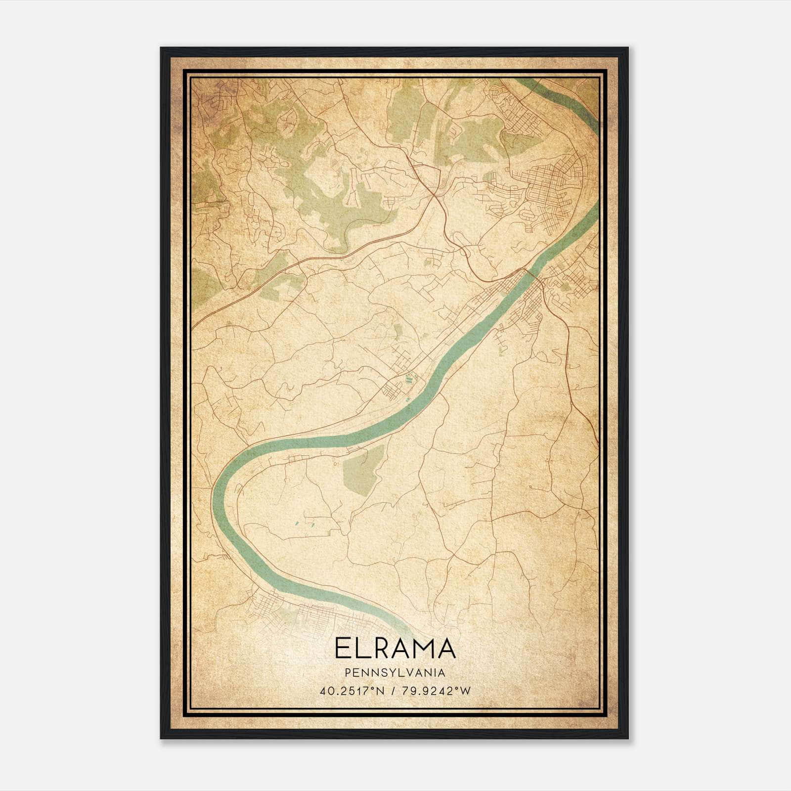 Vintage Elrama Pennsylvania Map Poster, Elrama PA City Road Wall Art ...