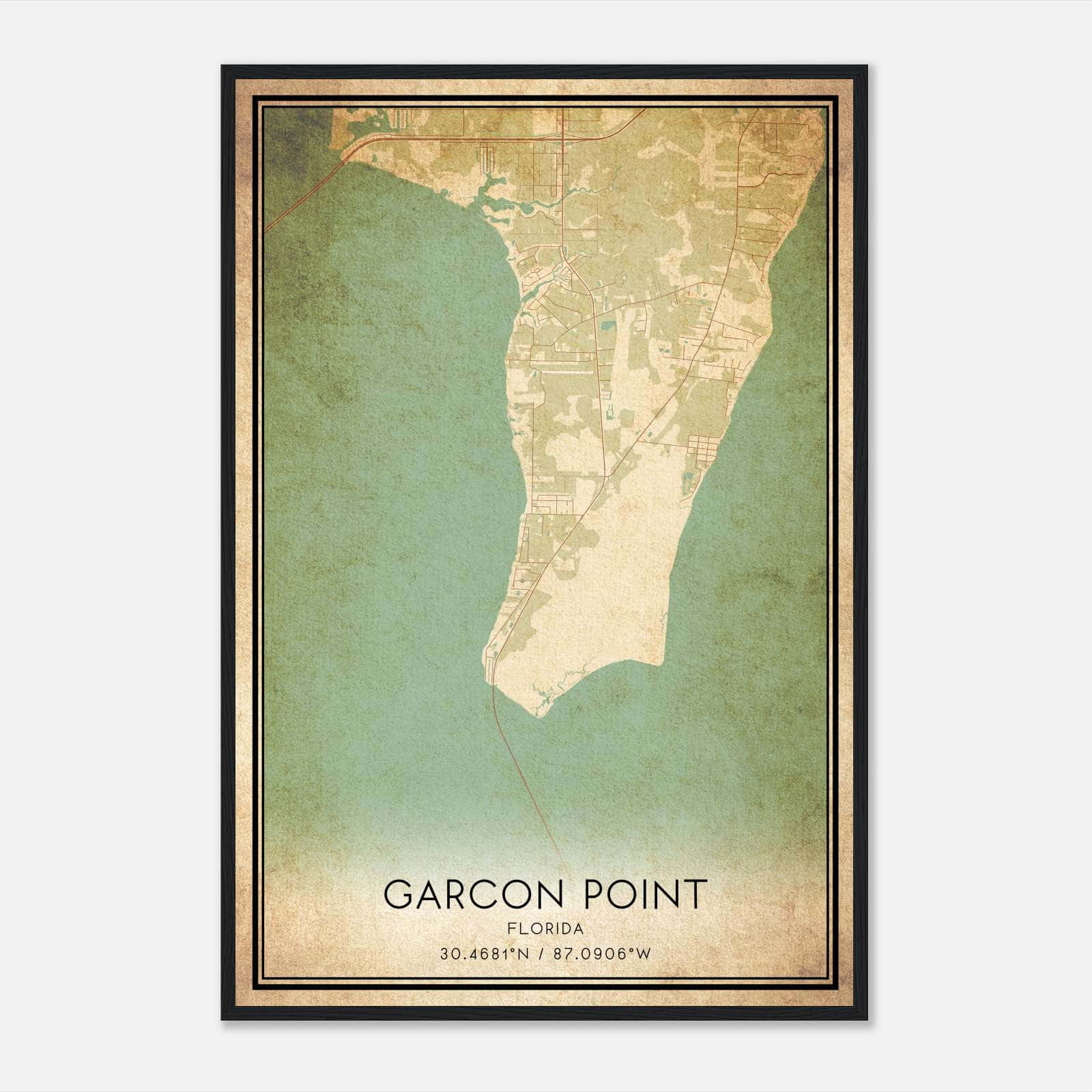 Vintage Garcon Point Florida Map Poster, Garcon Point FL City Road Wall ...