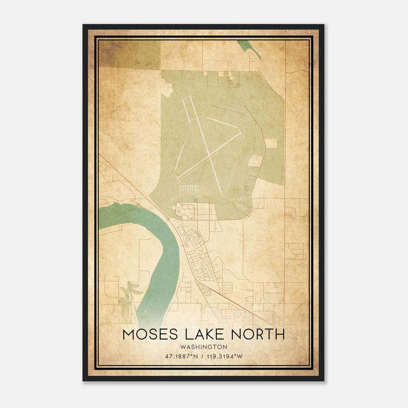 Vintage Moses Lake North Washington Map Poster, Moses Lake North WA ...