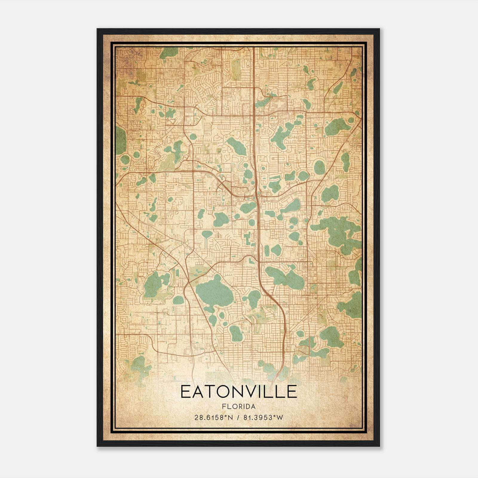 Vintage Eatonville Florida Map Poster, Eatonville FL City Road Wall Art Print - Custom Maps ...