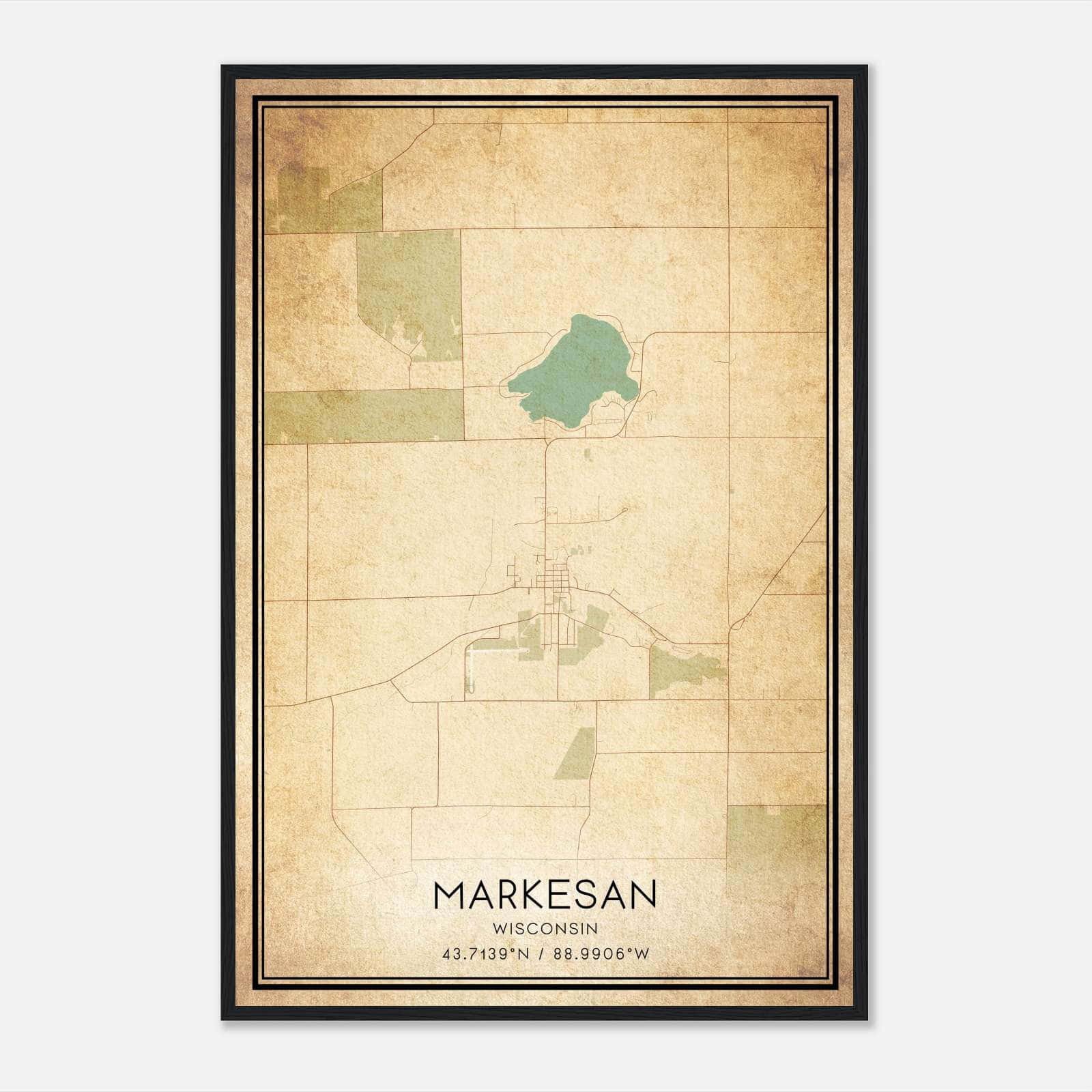 Vintage Markesan Wisconsin Map Poster, Markesan WI City Road Wall Art ...