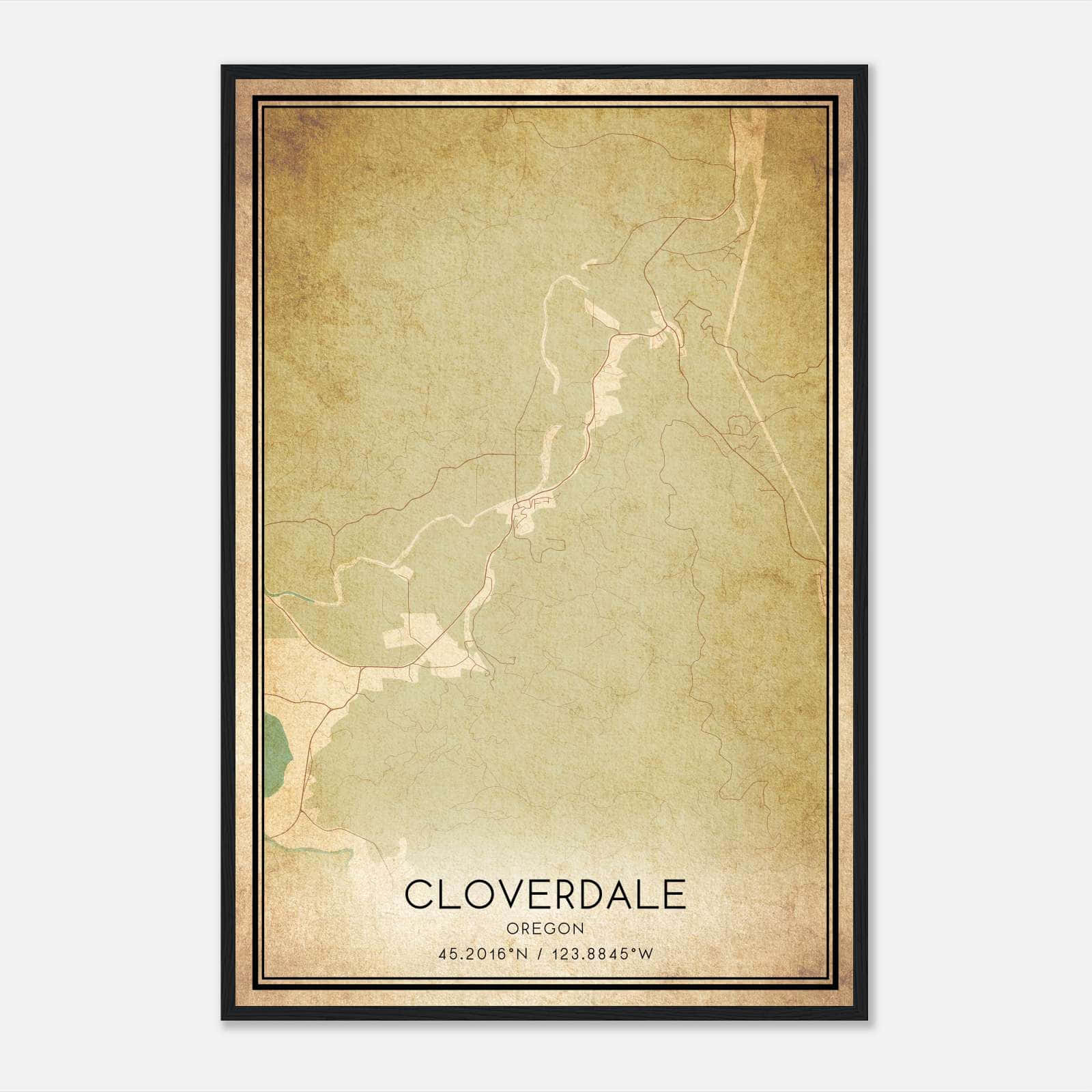 Vintage Cloverdale Oregon Map Poster, Cloverdale OR City Road Wall Art ...