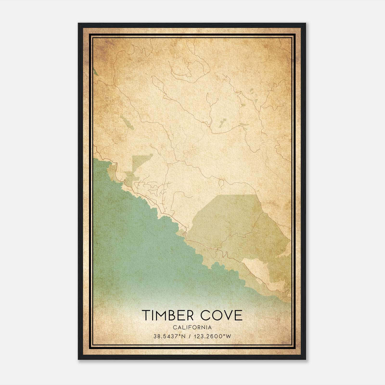 Vintage Timber Cove California Map Poster, Timber Cove CA City Road ...