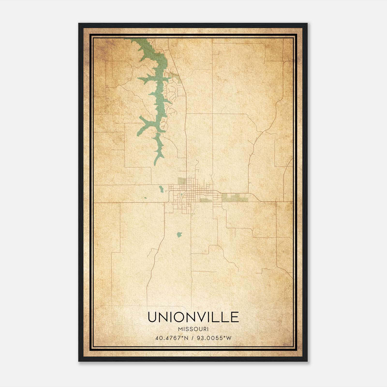 Vintage Unionville Missouri Map Poster, Unionville MO City Road Wall ...