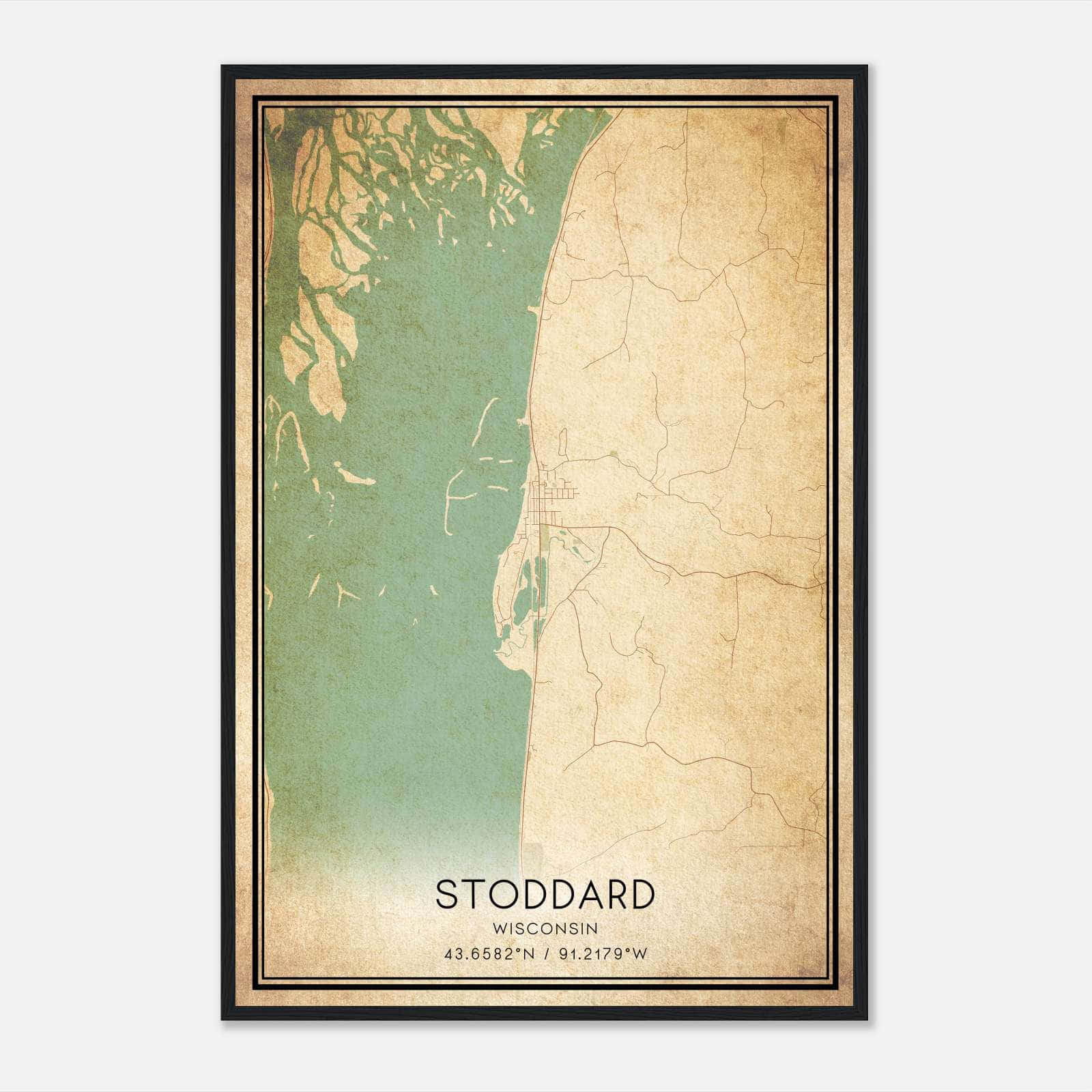 Vintage Stoddard Wisconsin Map Poster, Stoddard WI City Road Wall Art ...