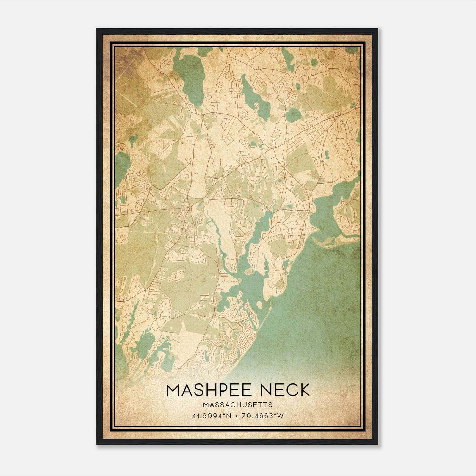 Vintage Mashpee Neck Massachusetts Map Poster, Mashpee Neck MA City Road Wall Art Print - Custom ...