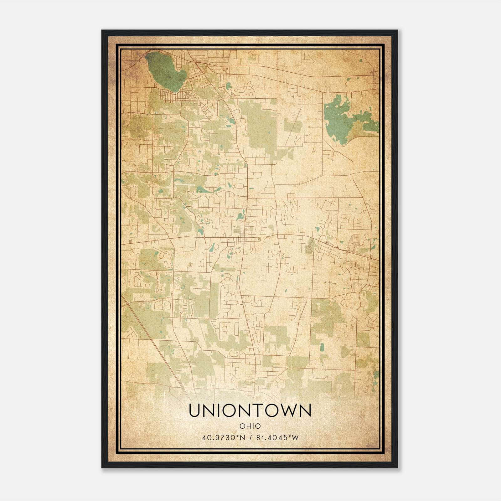 Vintage Uniontown Ohio Map Poster, Uniontown OH City Road Wall Art ...