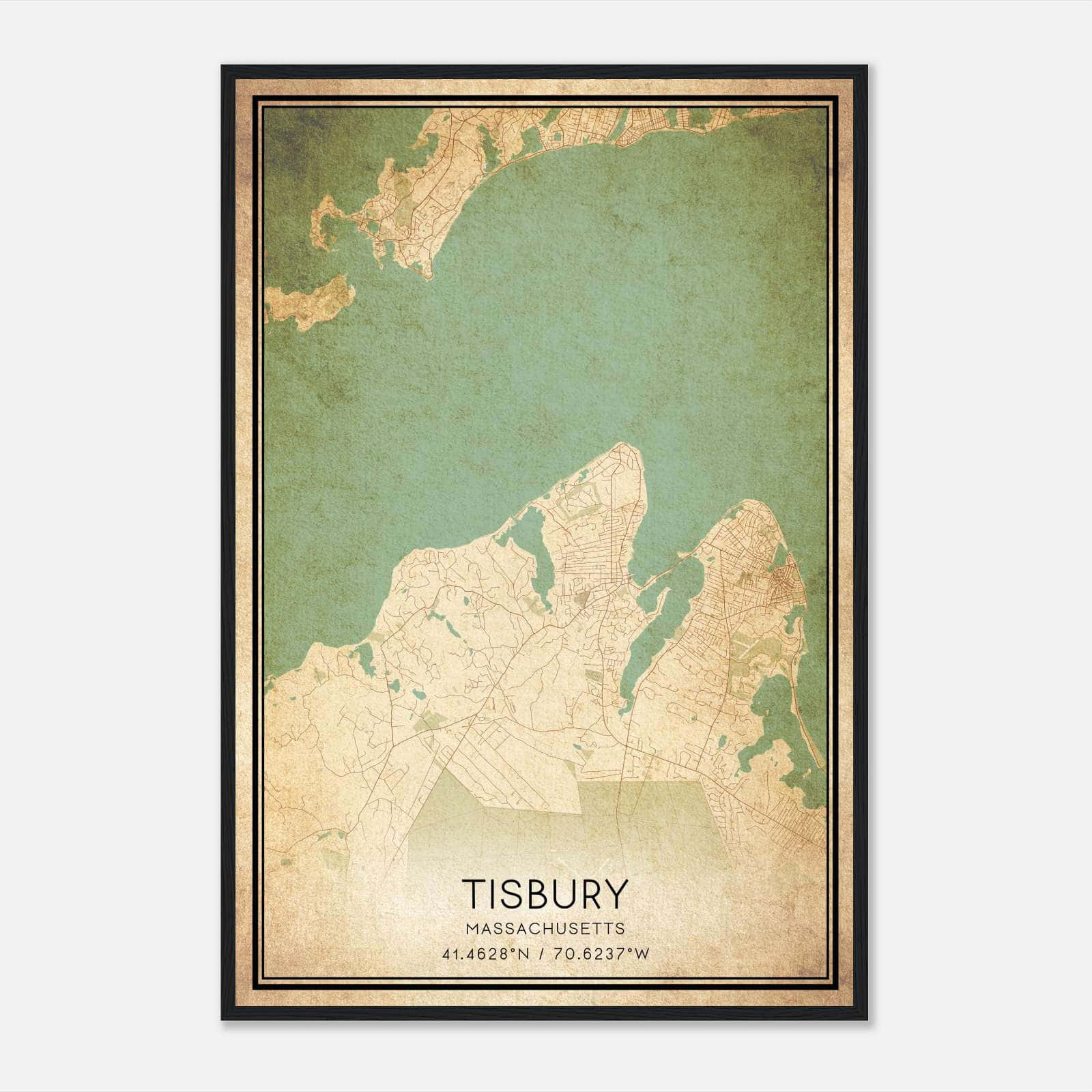 Vintage Tisbury Massachusetts Map Poster, Tisbury MA City Road Wall Art ...