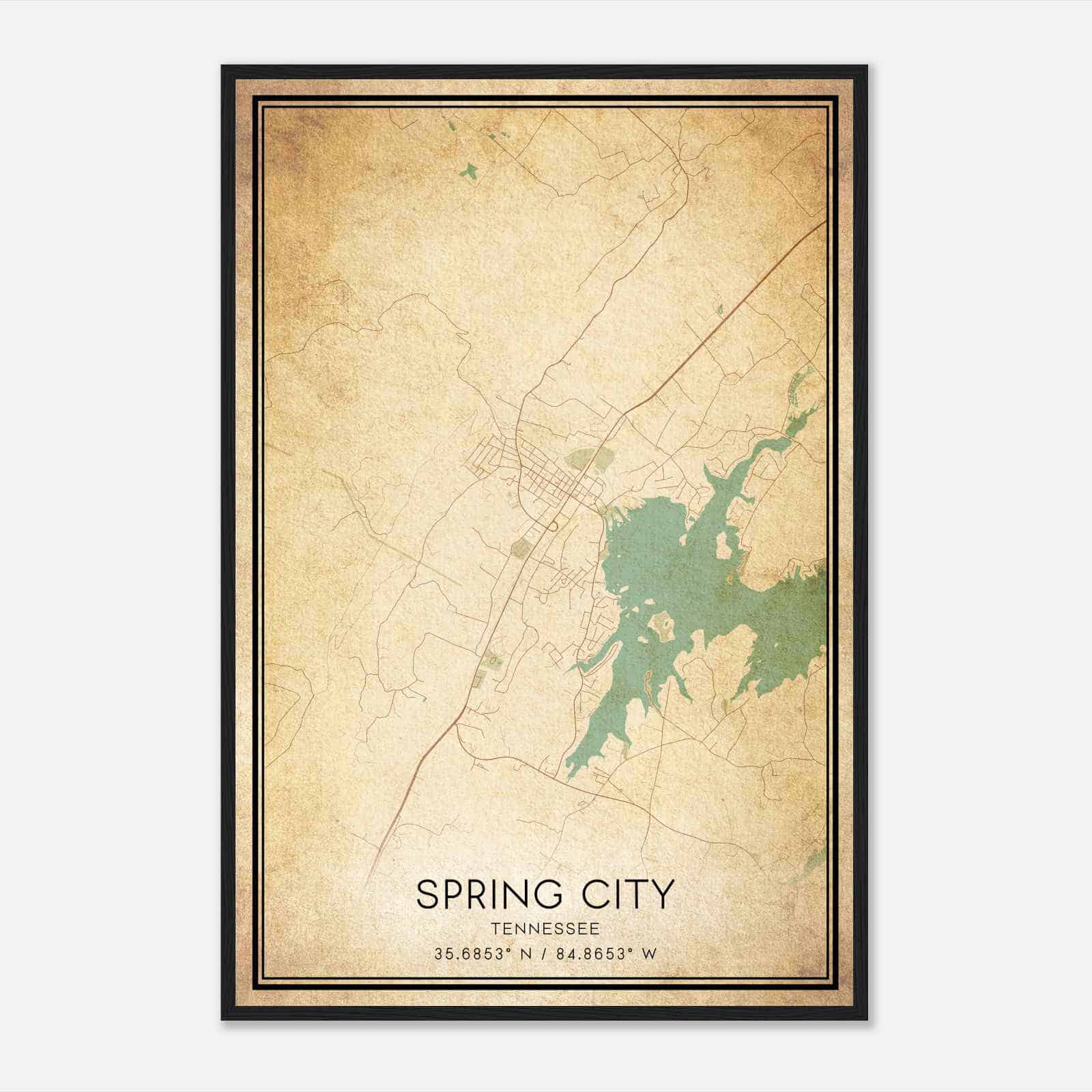 Vintage Spring City Tennessee Map Poster, Spring City TN City Road Wall ...