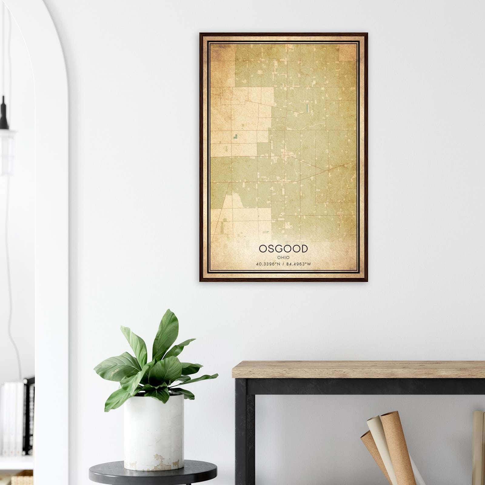 Vintage Osgood Ohio Map Poster, Osgood OH City Road Wall Art Print ...