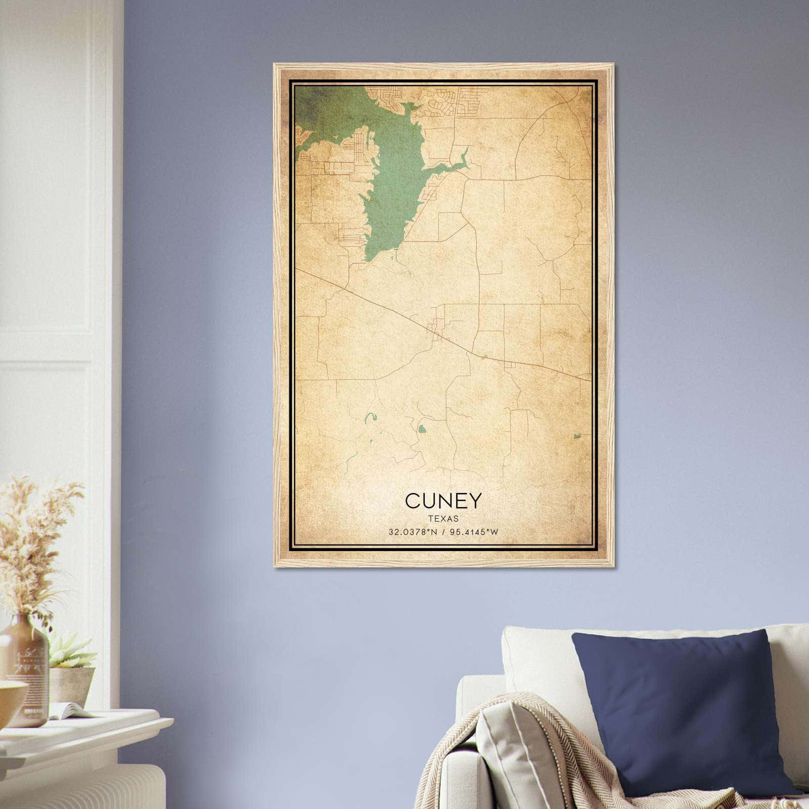 Vintage Cuney Texas Map Poster, Cuney TX City Road Wall Art Print ...