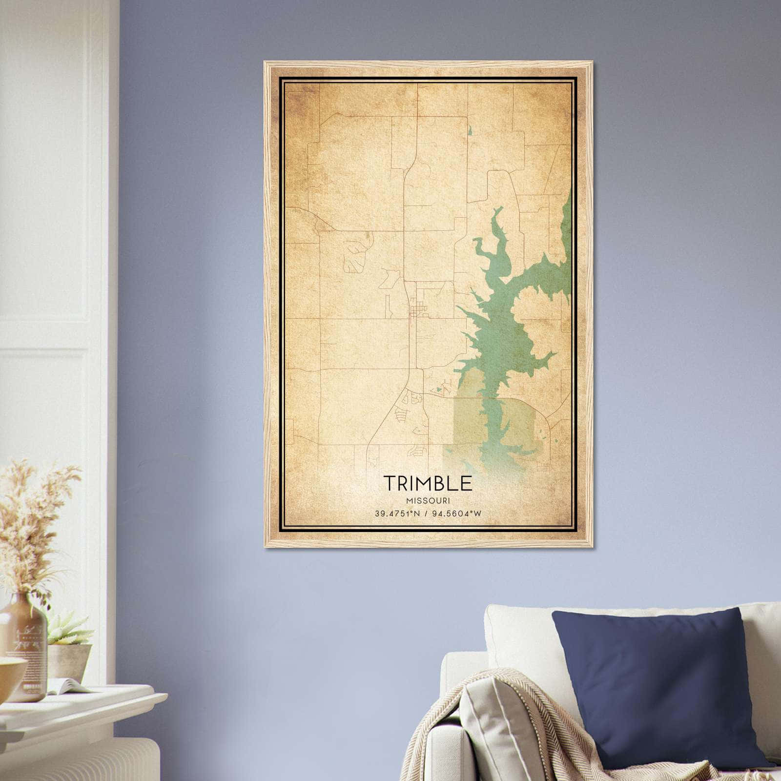 Vintage Trimble Missouri Map Poster, Trimble MO City Road Wall Art ...