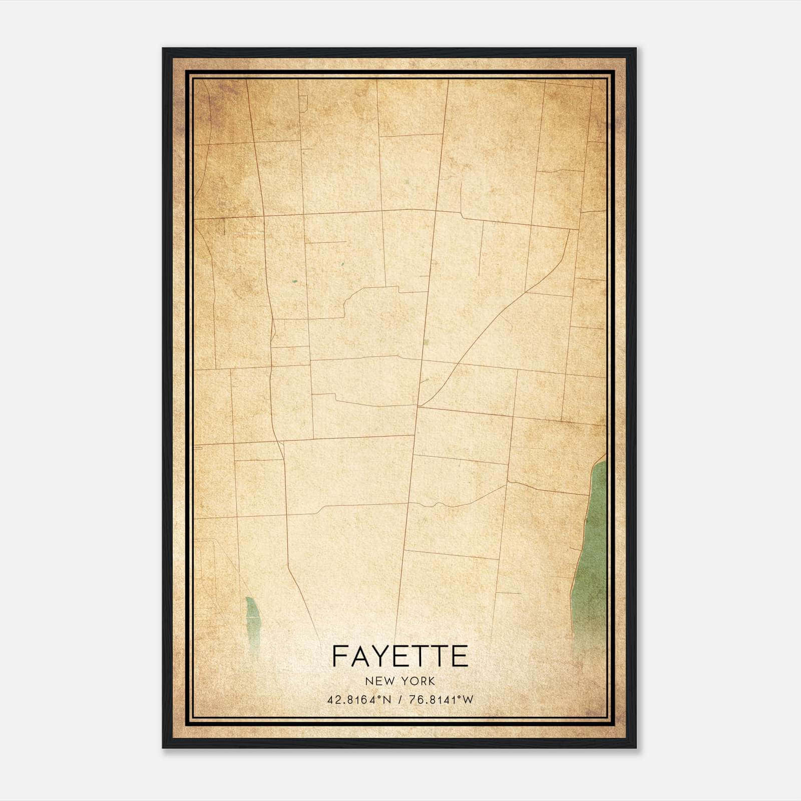 Vintage Fayette New York Map Poster, Fayette NY City Road Wall Art ...