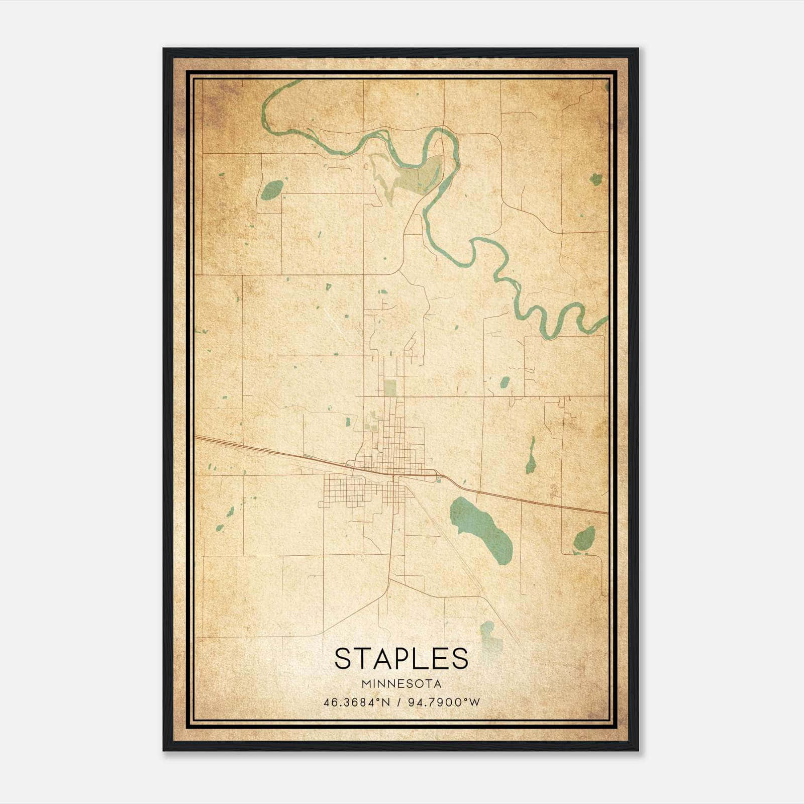 Vintage Staples Minnesota Map Poster, Staples MN City Road Wall Art ...