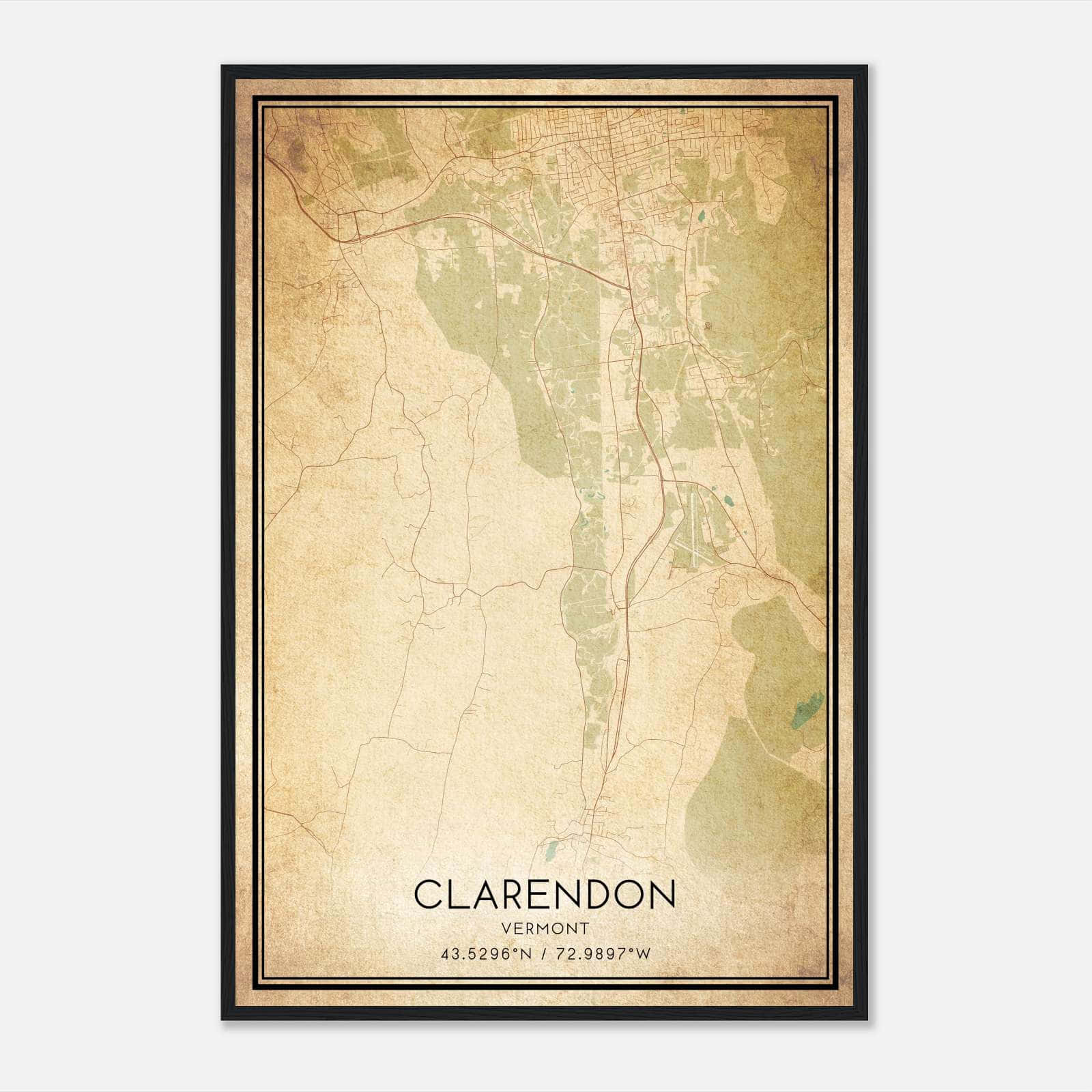 Vintage Clarendon Vermont Map Poster, Clarendon VT City Road Wall Art ...
