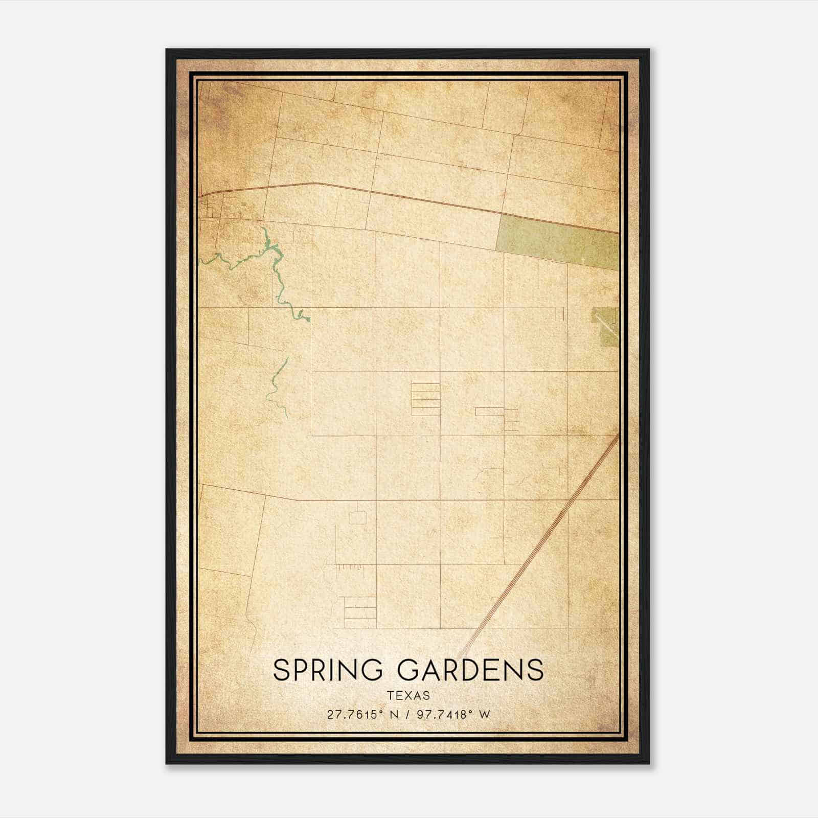 Vintage Spring Gardens Texas Map Poster, Spring Gardens TX City Road ...