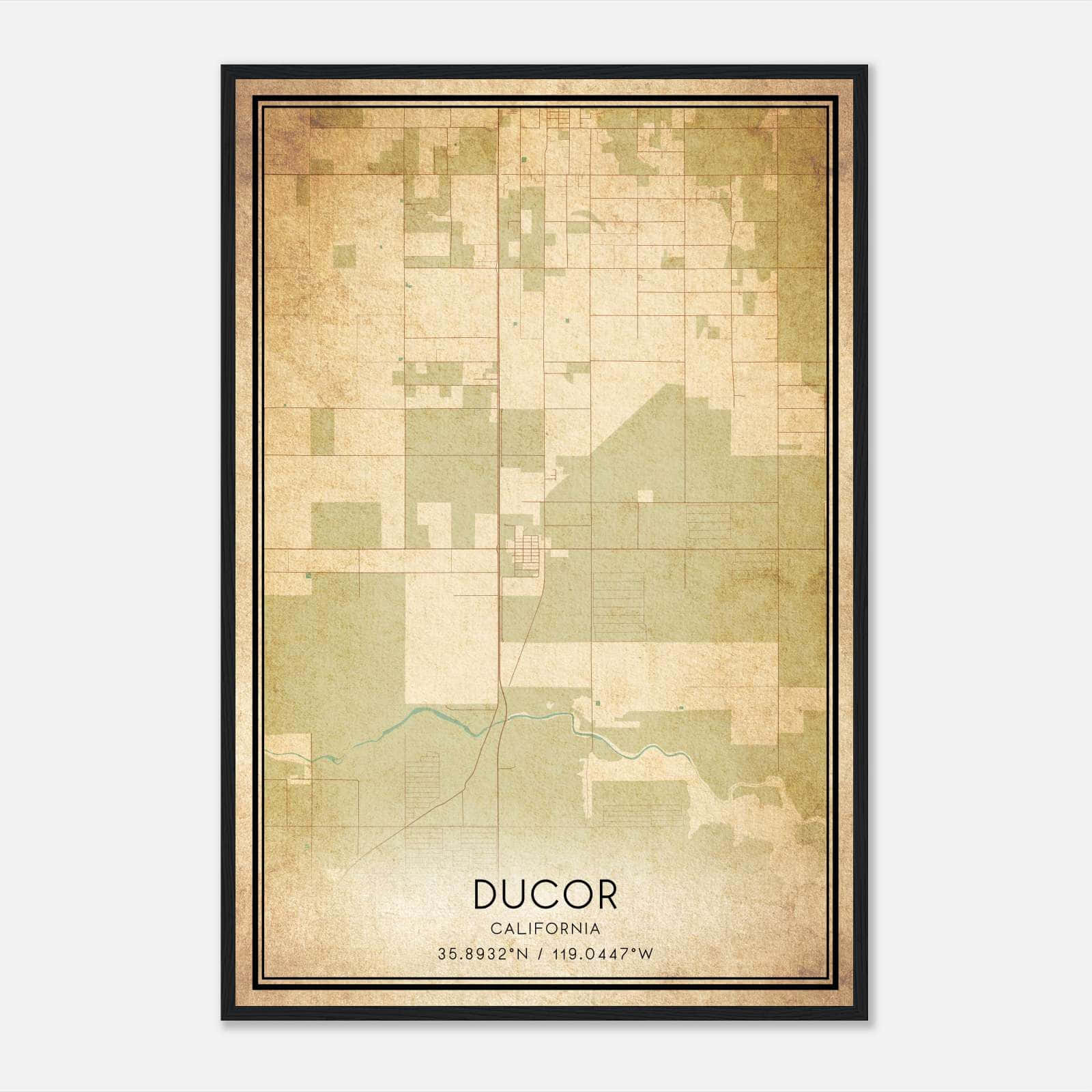 Vintage Ducor California Map Poster, Ducor CA City Road Wall Art Print ...