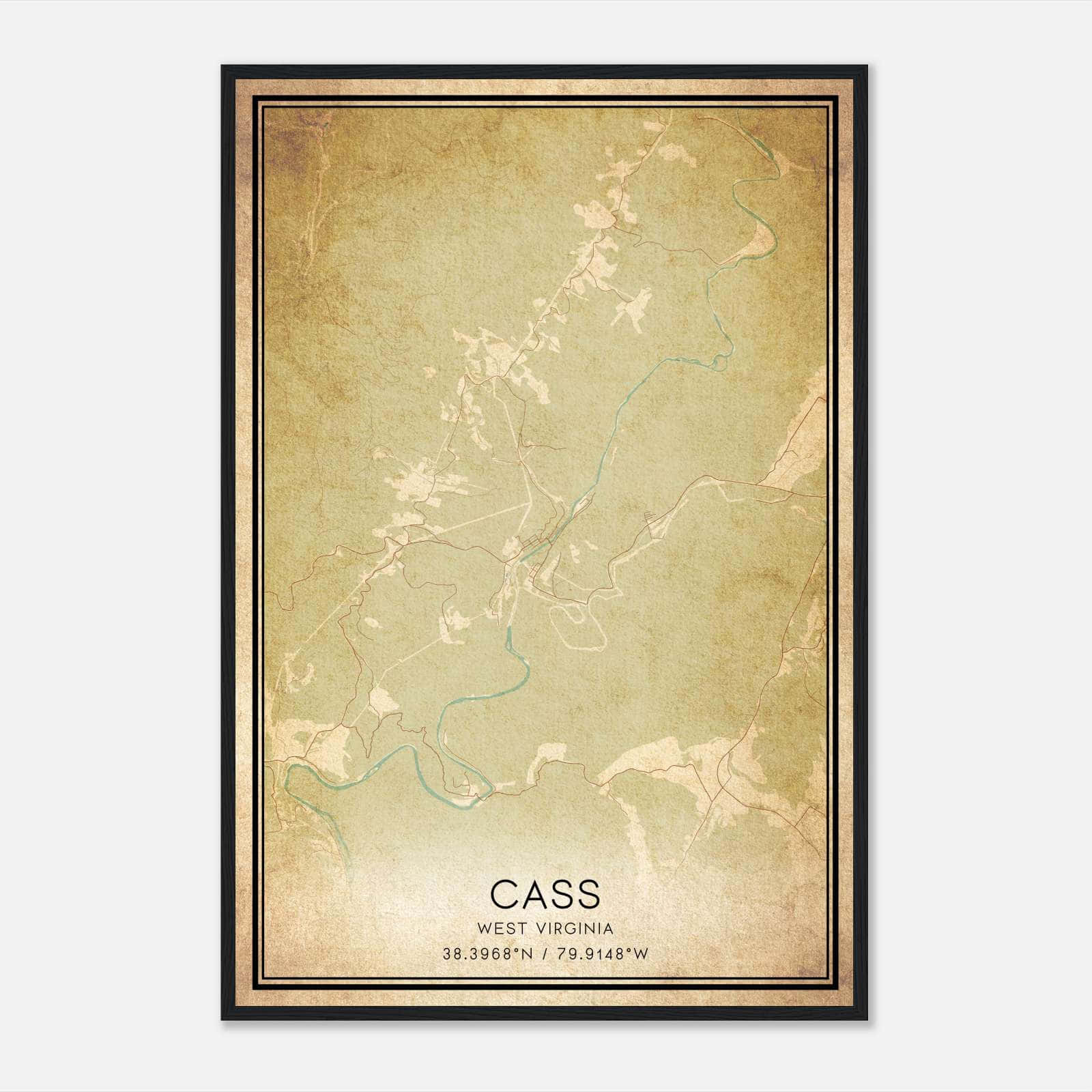 Vintage Cass West Virginia Map Poster, Cass WV City Road Wall Art Print ...