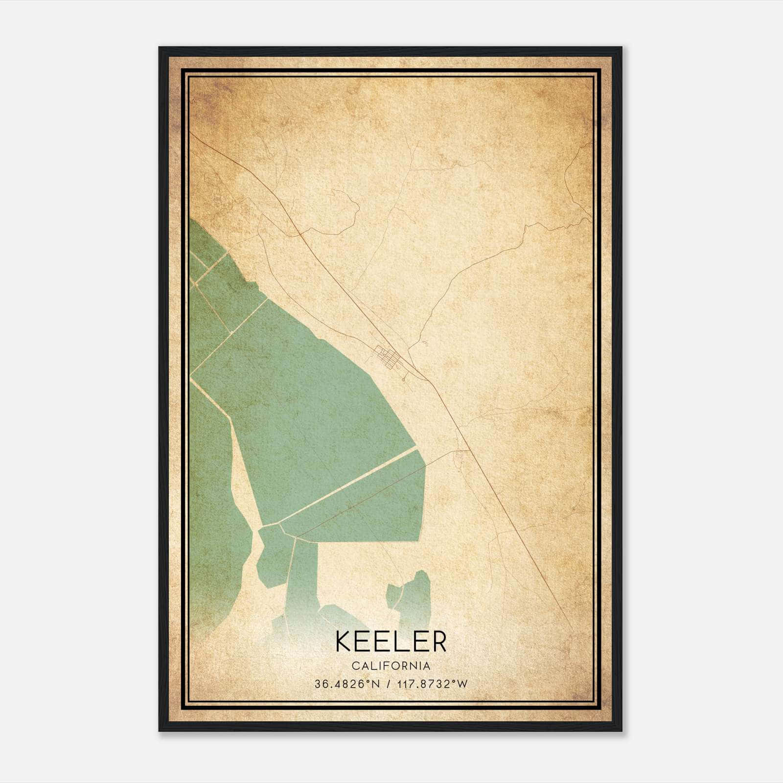 Vintage Keeler California Map Poster, Keeler CA City Road Wall Art ...