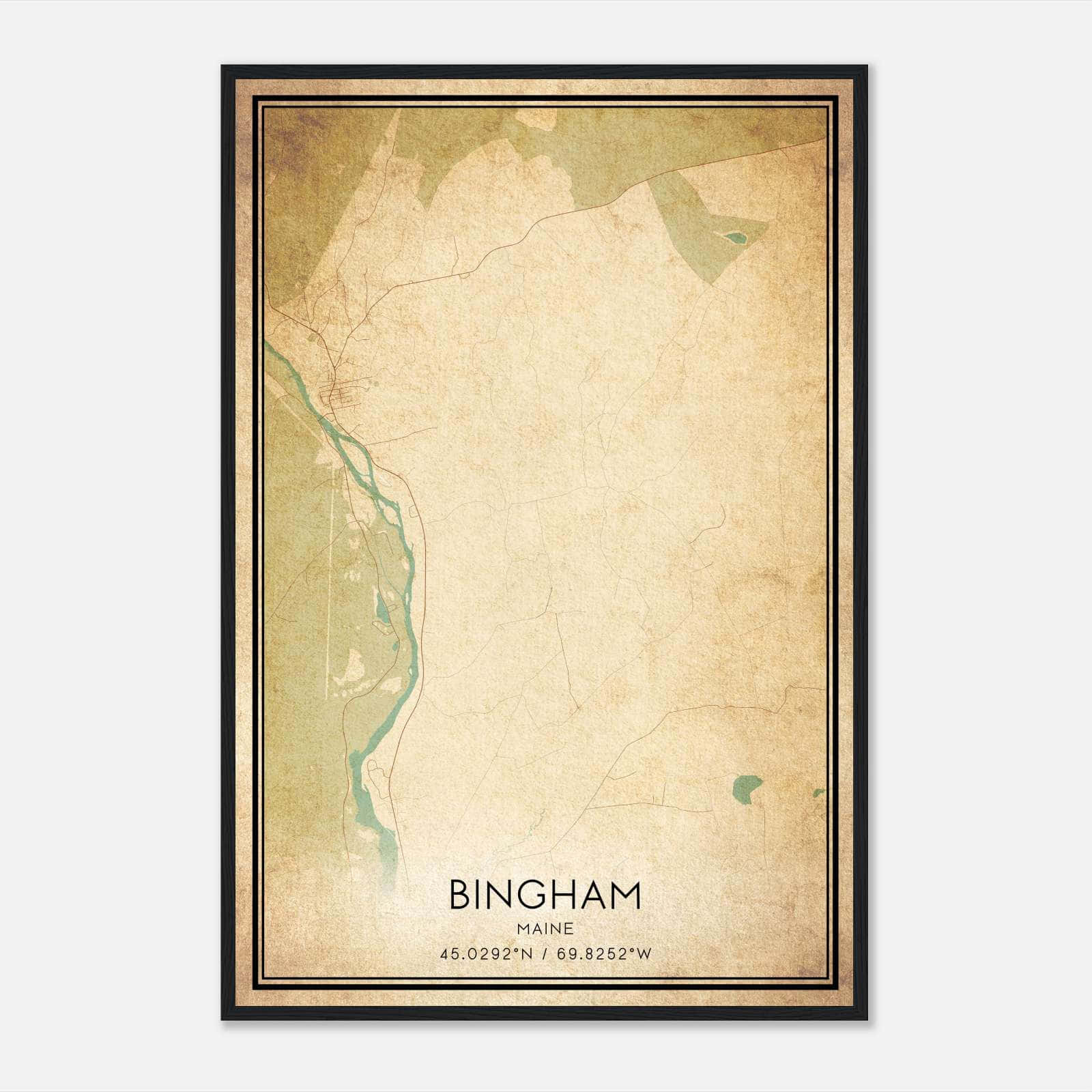 Vintage Bingham Maine Map Poster, Bingham ME City Road Wall Art Print ...